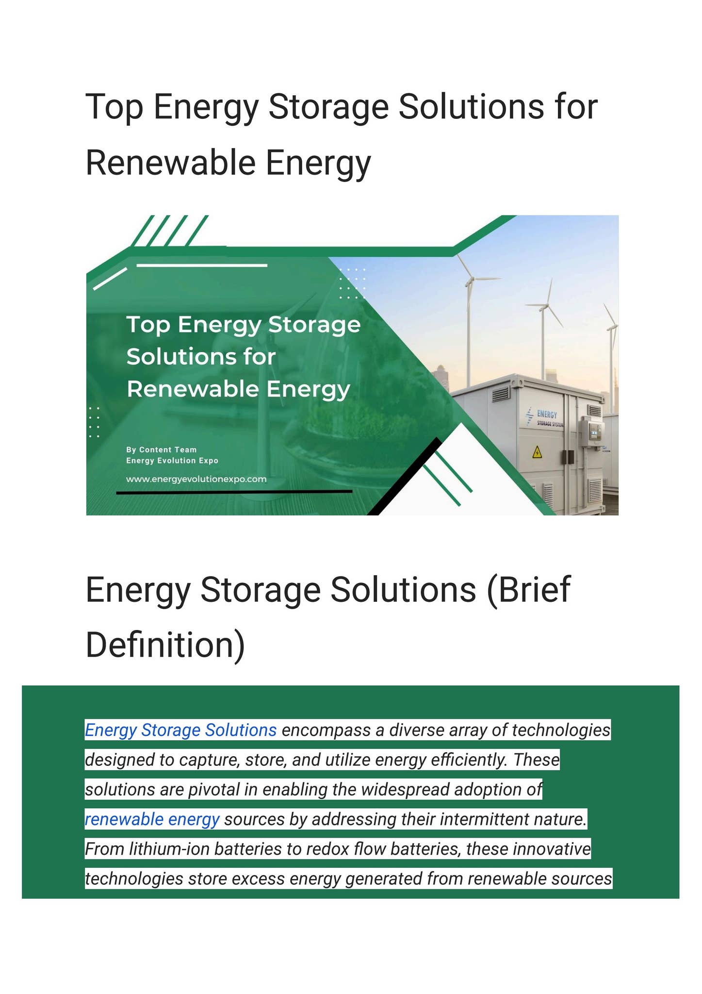 Top Energy Storage Solutions for Renewable Energy by Imroz NBM - Issuu