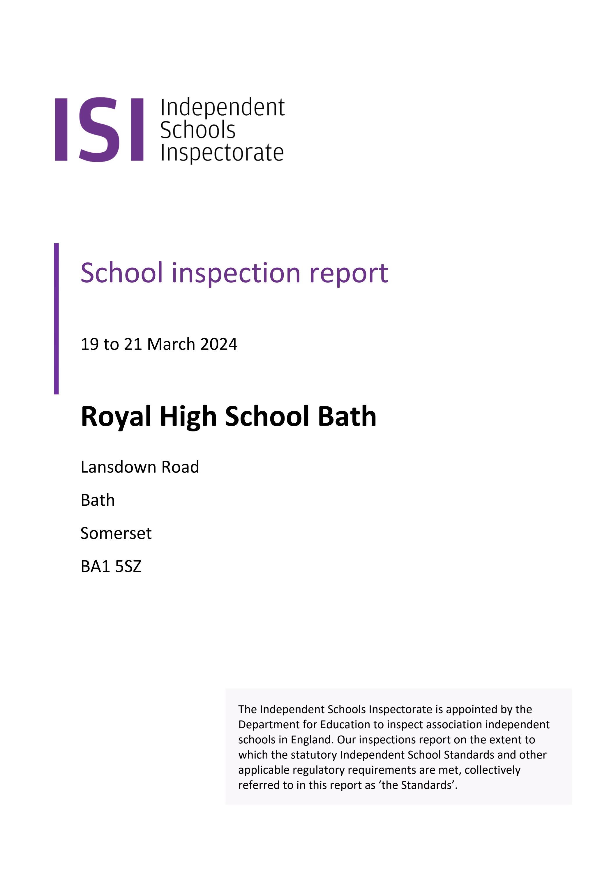 Royal High School Bath, GDST - ISI Inspection Report 2024 by Royal High ...