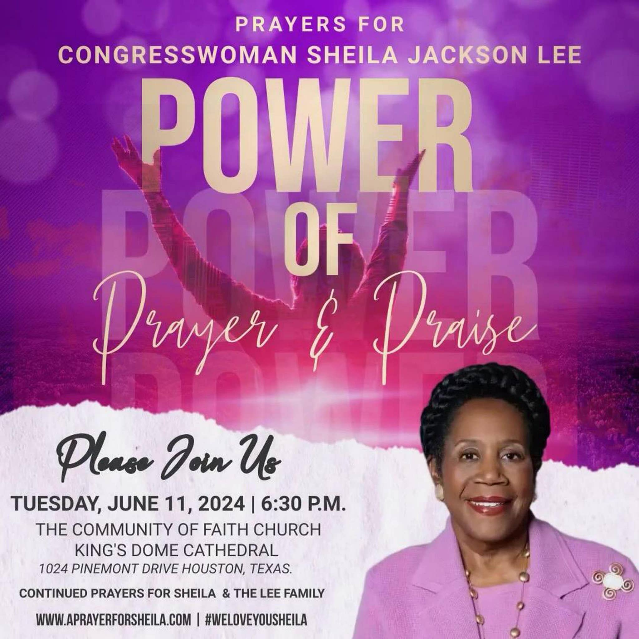 Prayer Vigil for Congresswoman Sheila Jackson Lee - Tuesday, June 11 ...