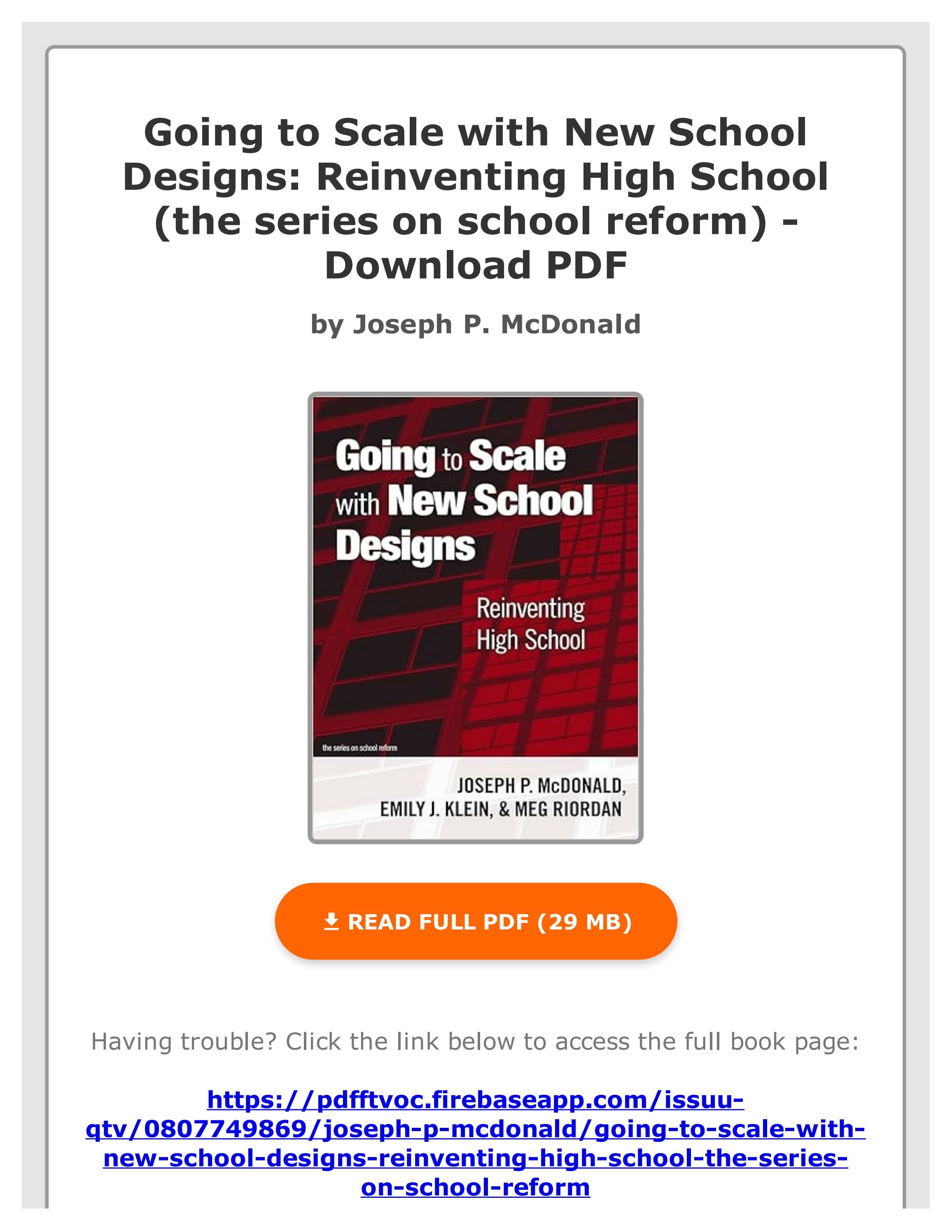 Ebook Going to Scale with New School Designs: Reinventing High School ...