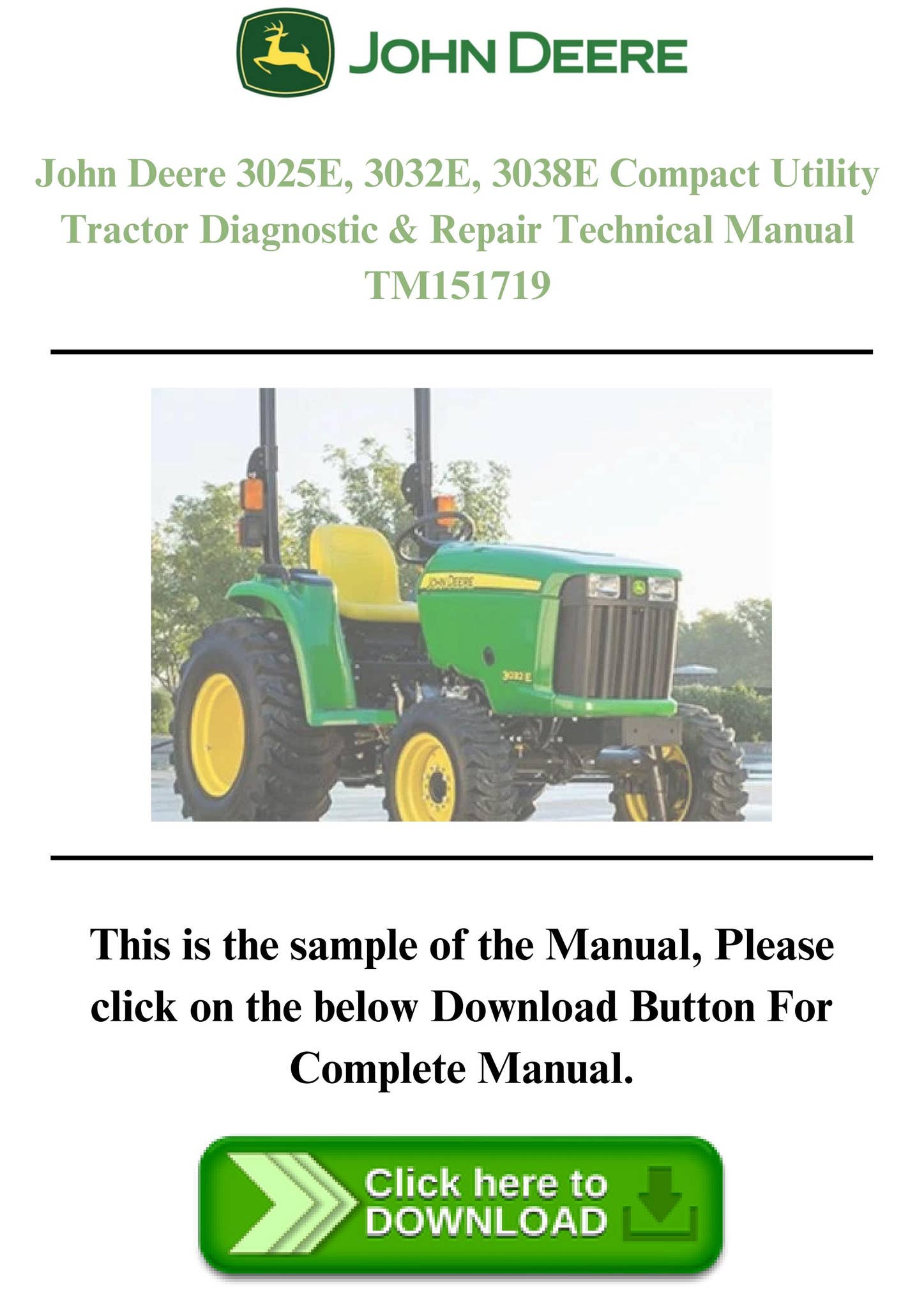 John Deere 3025E, 3032E, 3038E Compact Utility Tractor Diagnostic ...