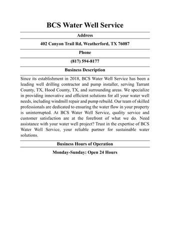 BCS Water Well Service by BCS Water Well Service - Issuu
