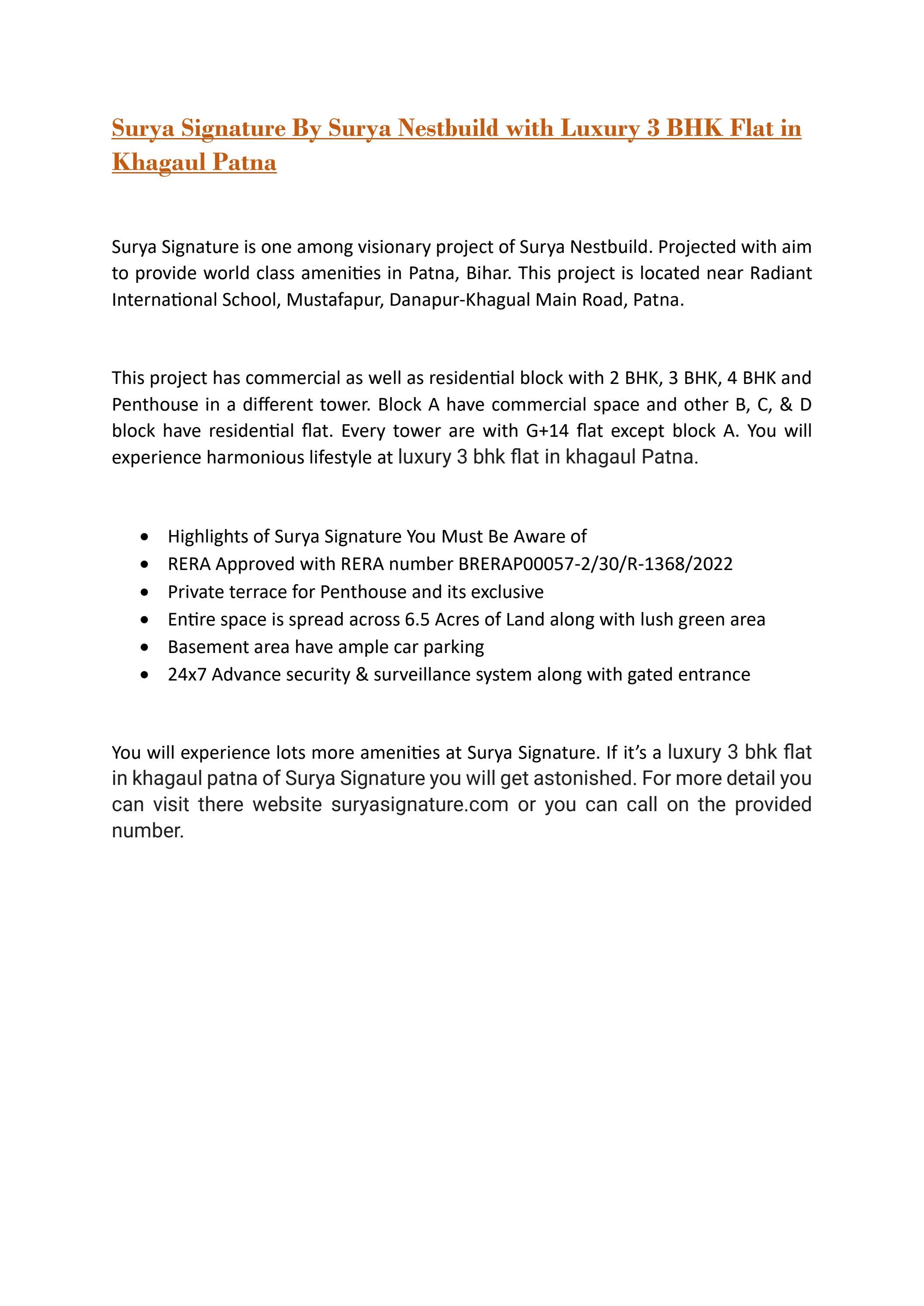 Surya Signature By Surya Nestbuild with Luxury 3 BHK Flat in Khagaul ...