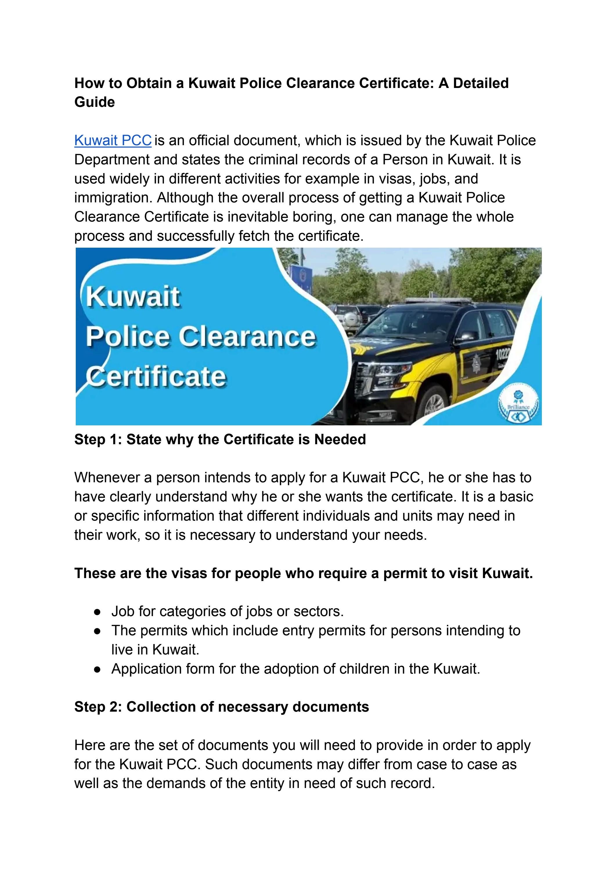 How to Obtain Kuwait PCC by Brilliance Attestation and Apostille Pvt ...