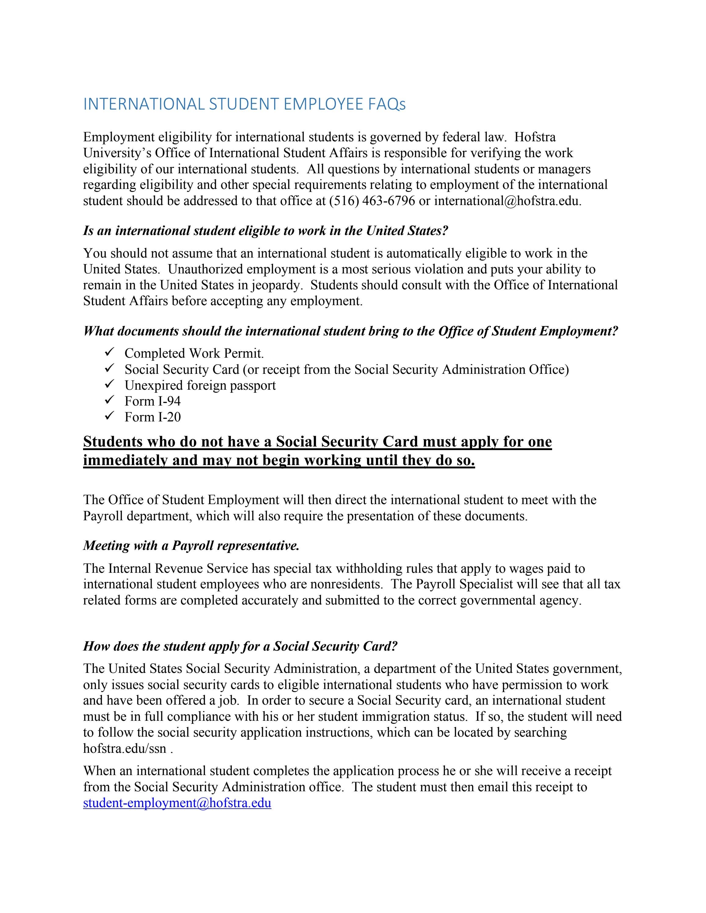 International Student Employment FAQs by Hofstra University - Issuu