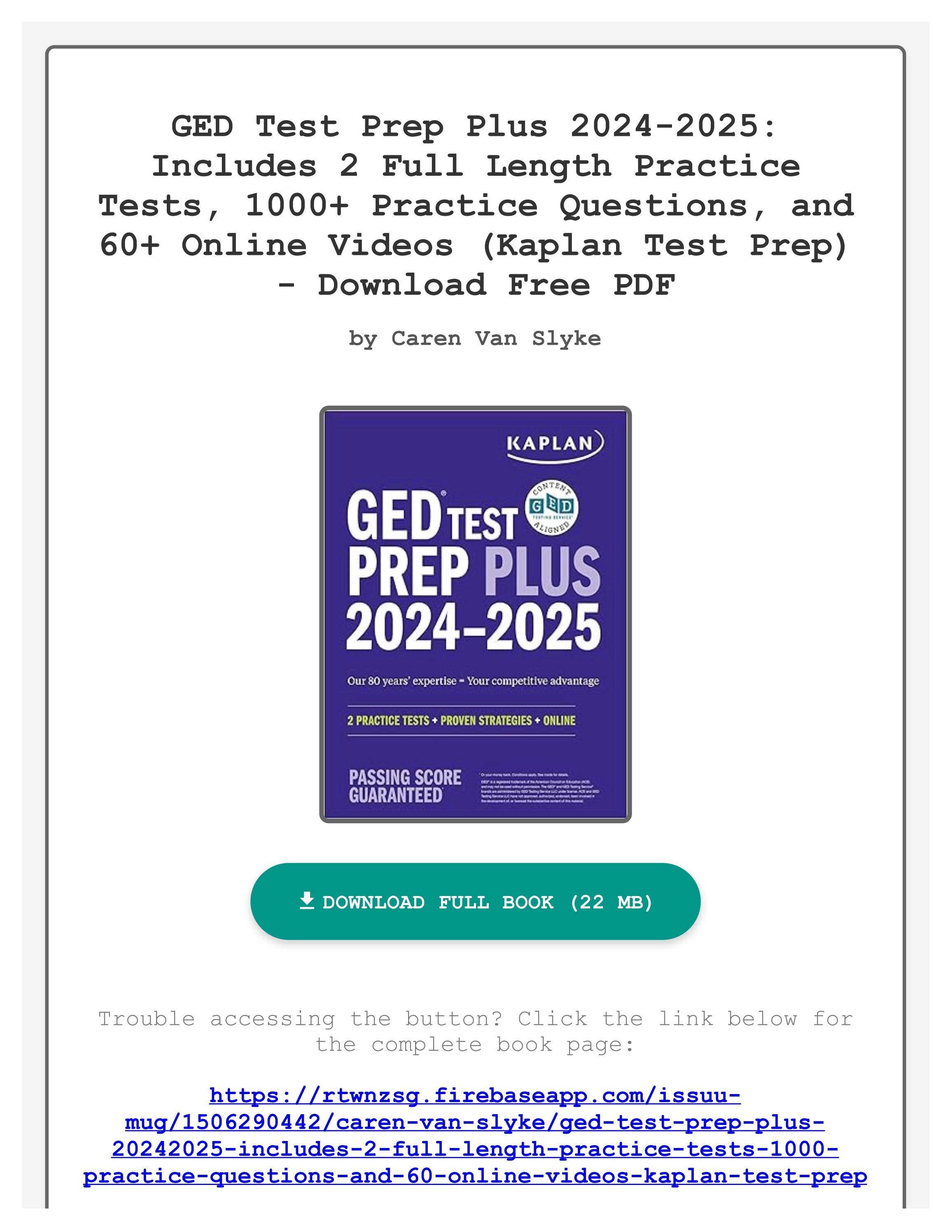 PDF GED Test Prep Plus 2024 2025 Includes 2 Full Length Practice Tests