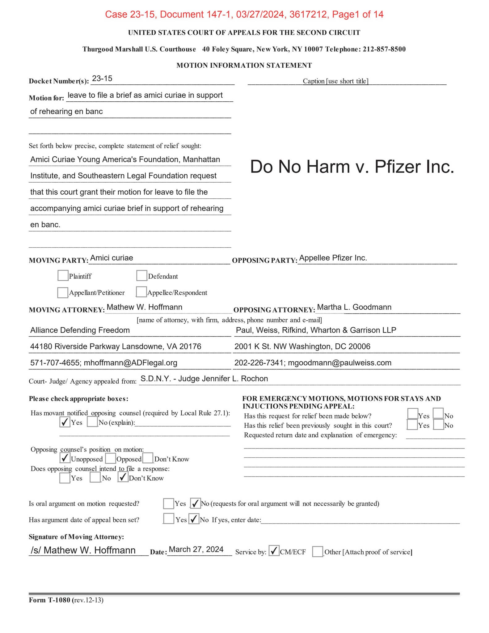 Motion to file amici brief iso Do No Harm by Young America's Foundation ...