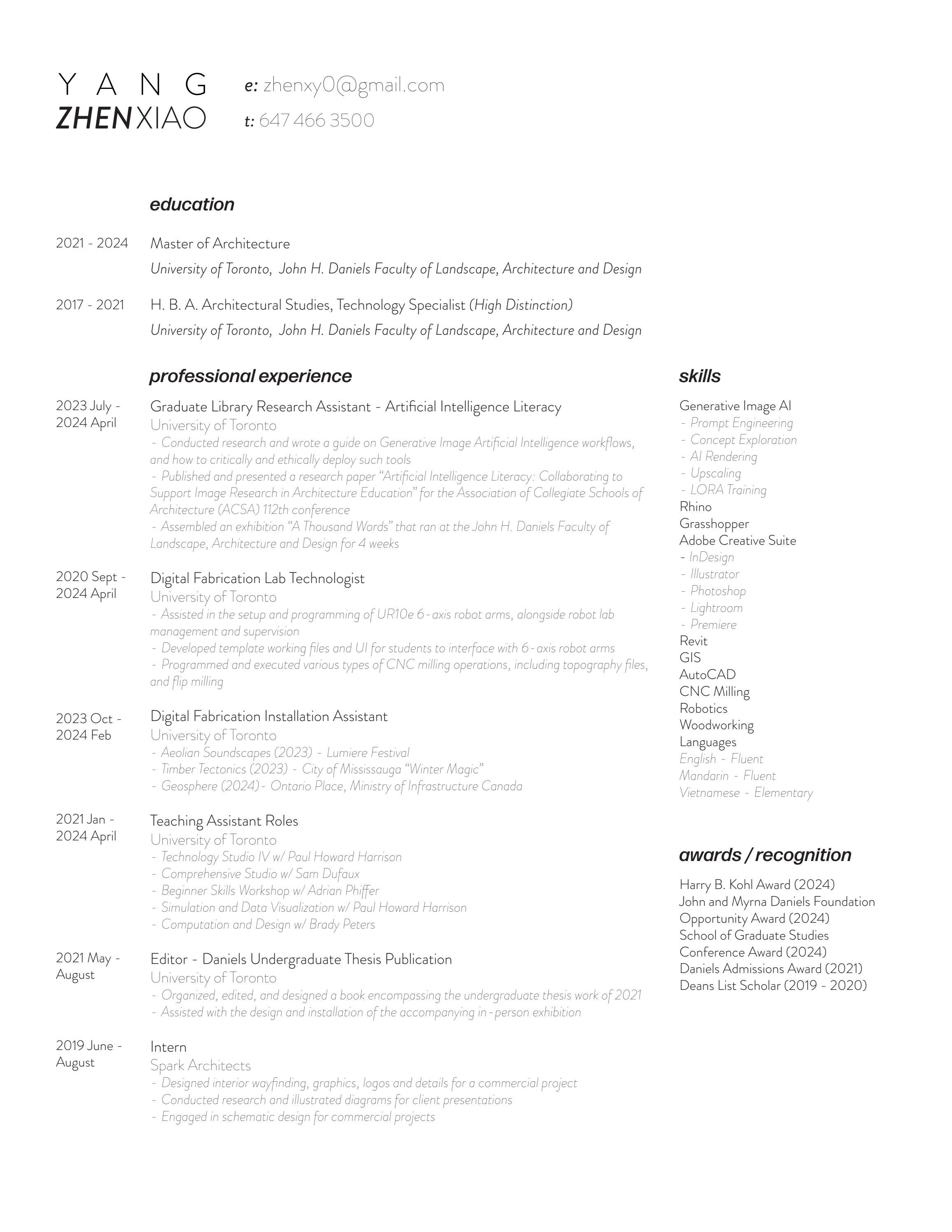 Zhen X Yang Resume 2024 by Zhen X Yang - Issuu