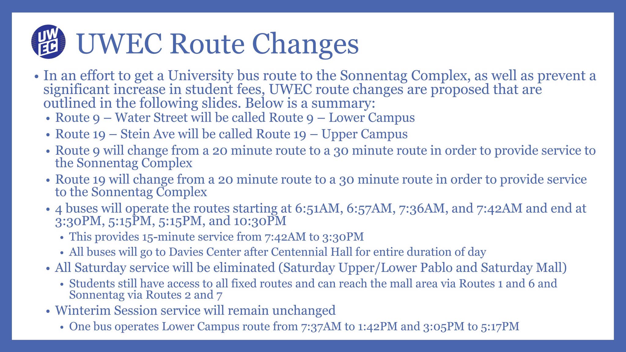 Proposed UWEC Route Changes by Eau Claire Recreation - Issuu