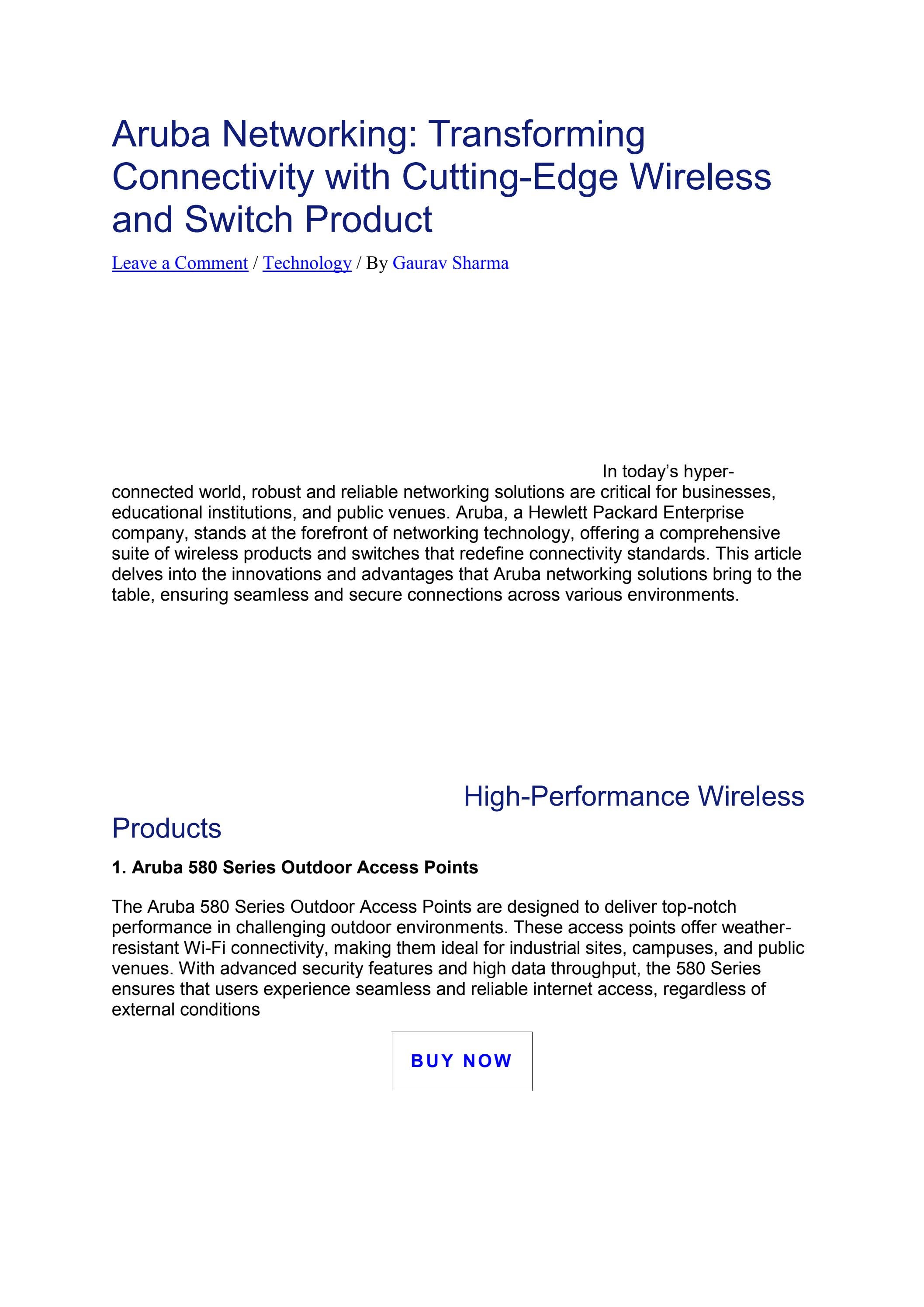 Aruba Networking: Transforming Connectivity with Cutting-Edge Wireless ...