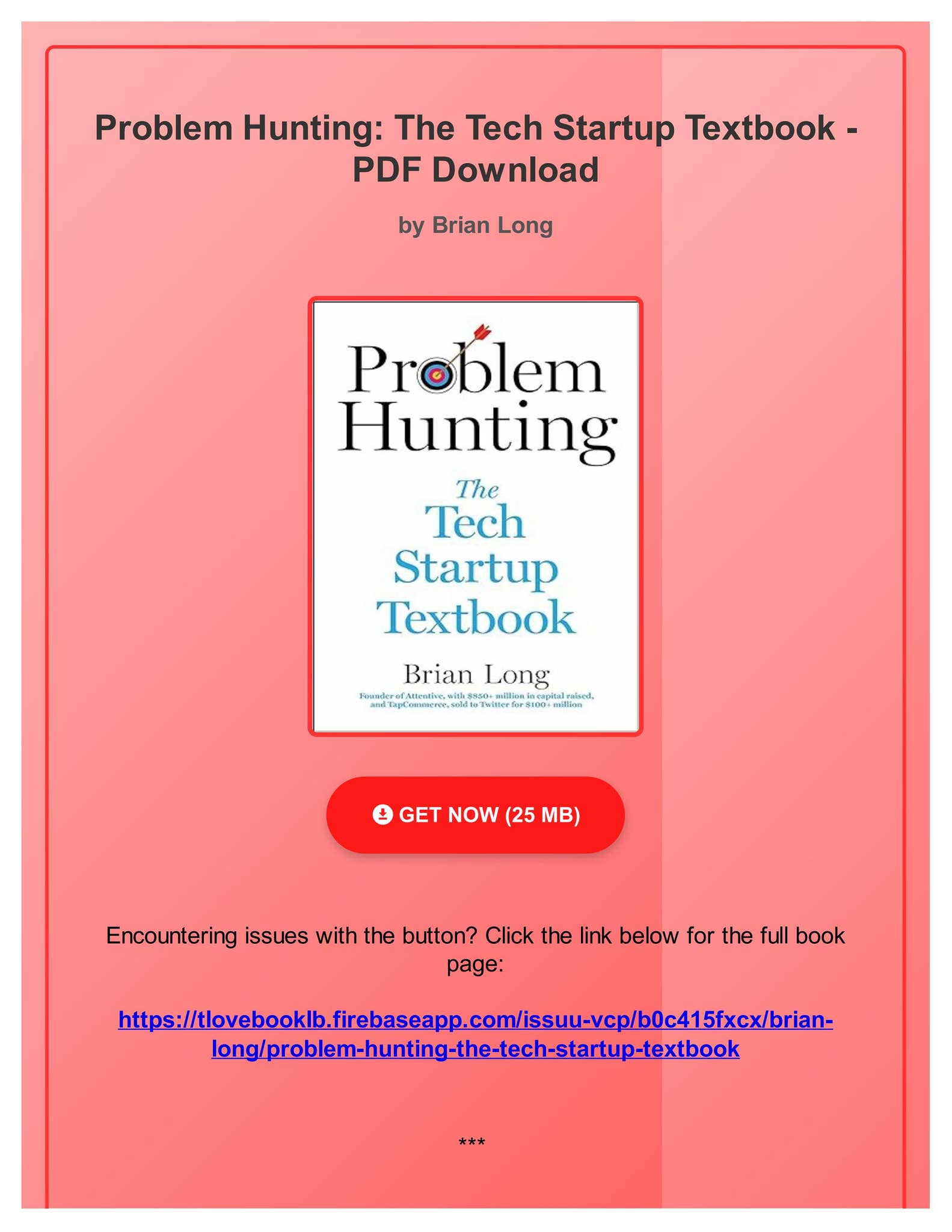 Ebook Problem Hunting: The Tech Startup Textbook by Brian Long by ...
