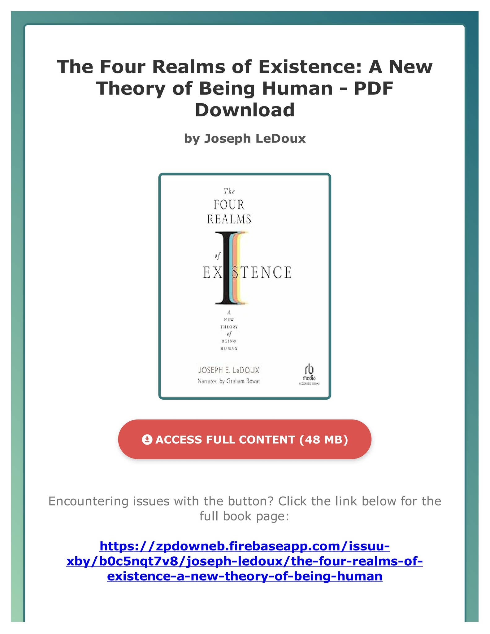 PDF The Four Realms of Existence: A New Theory of Being Human by Joseph ...