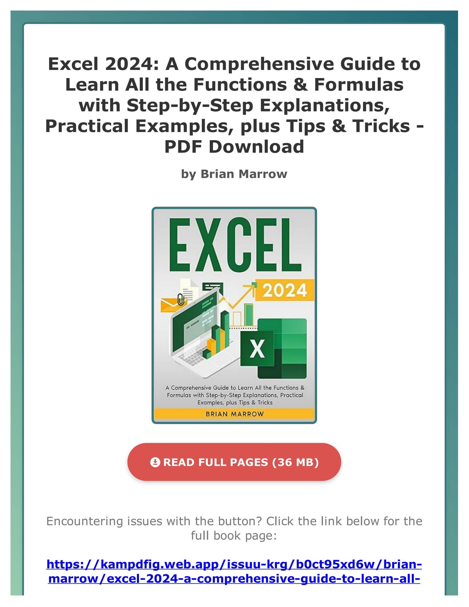 PDF Free Excel 2024: A Comprehensive Guide to Learn All the Functions & Formulas with Step-by ...