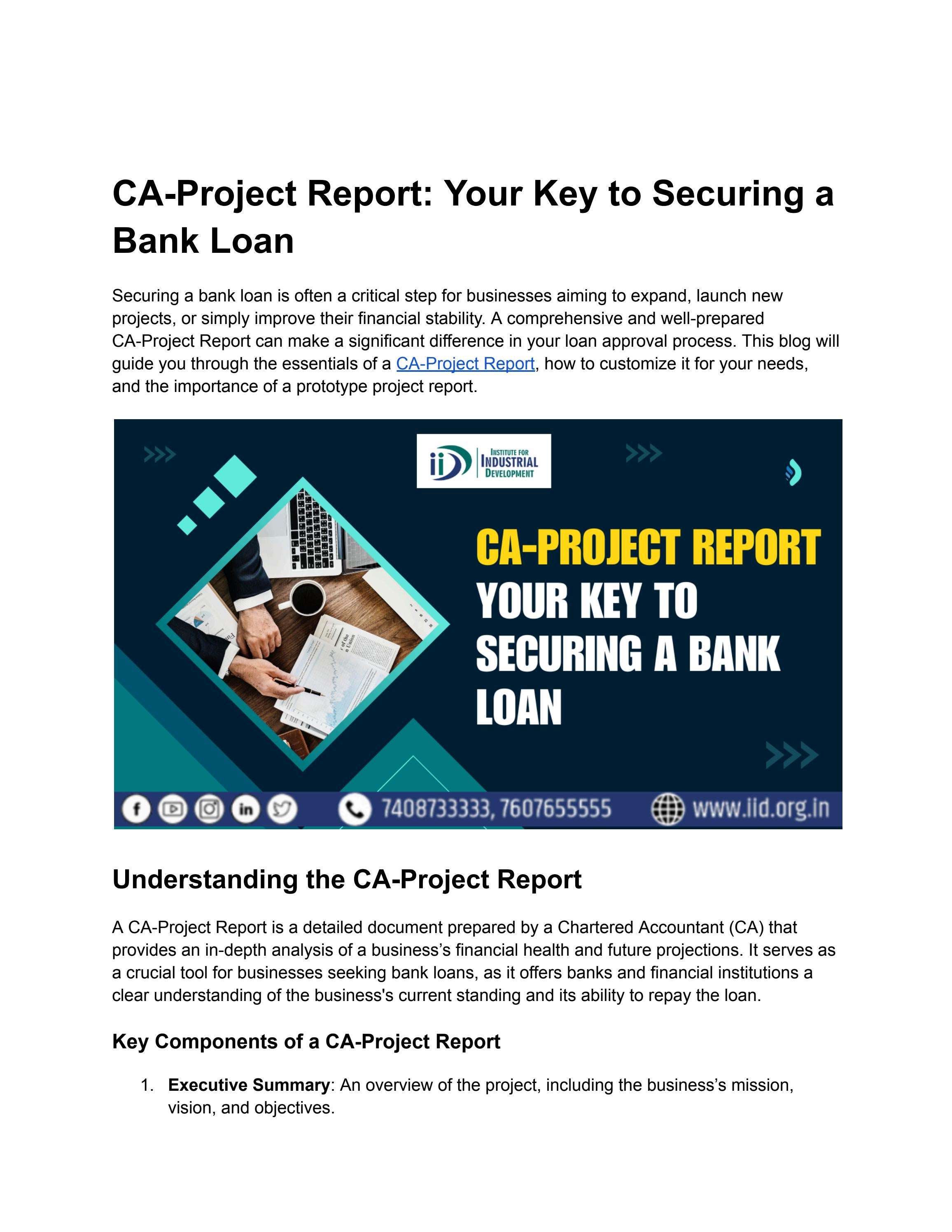 CA-Project Report: Your Key to Securing a Bank Loan by projectreportiid ...