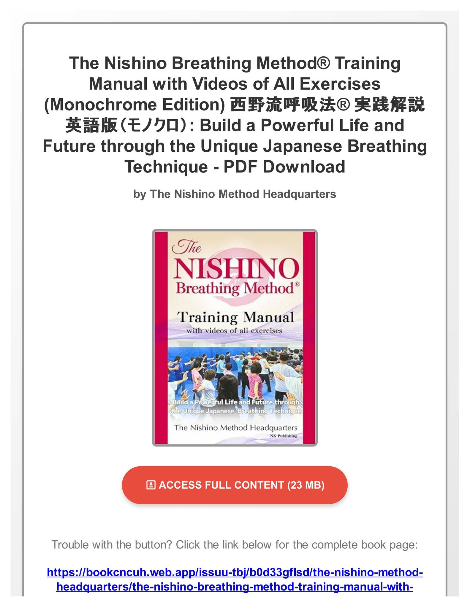 (Ebook) The Nishino Breathing Method® Training Manual with Videos of All Exercises (Monochrome ...