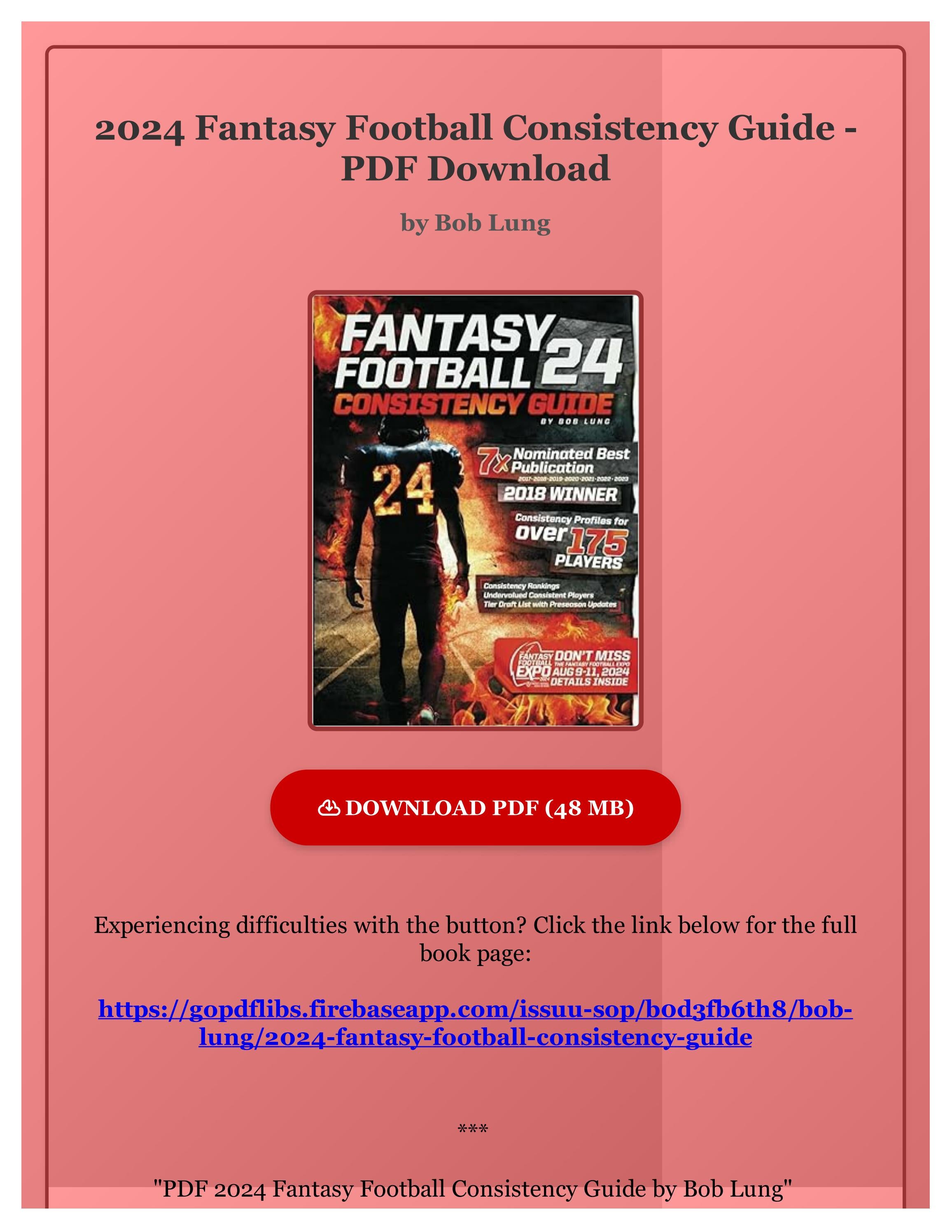 PDF 2024 Fantasy Football Consistency Guide by Bob Lung by DoyleIIku - Issuu