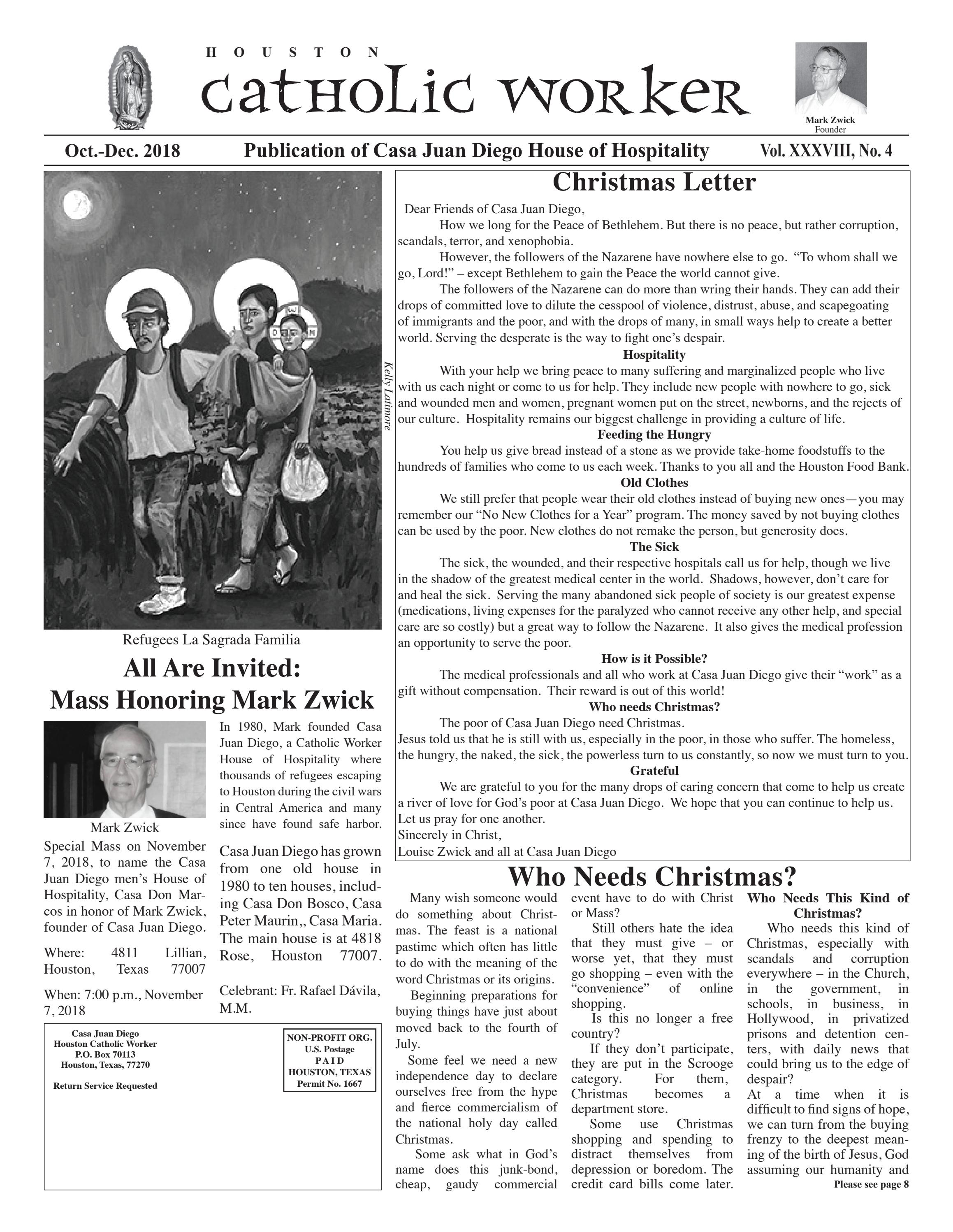 HCW newspaper. Oct 2018. Vol XXXVIII, No. 4. by Houston Catholic Worker ...