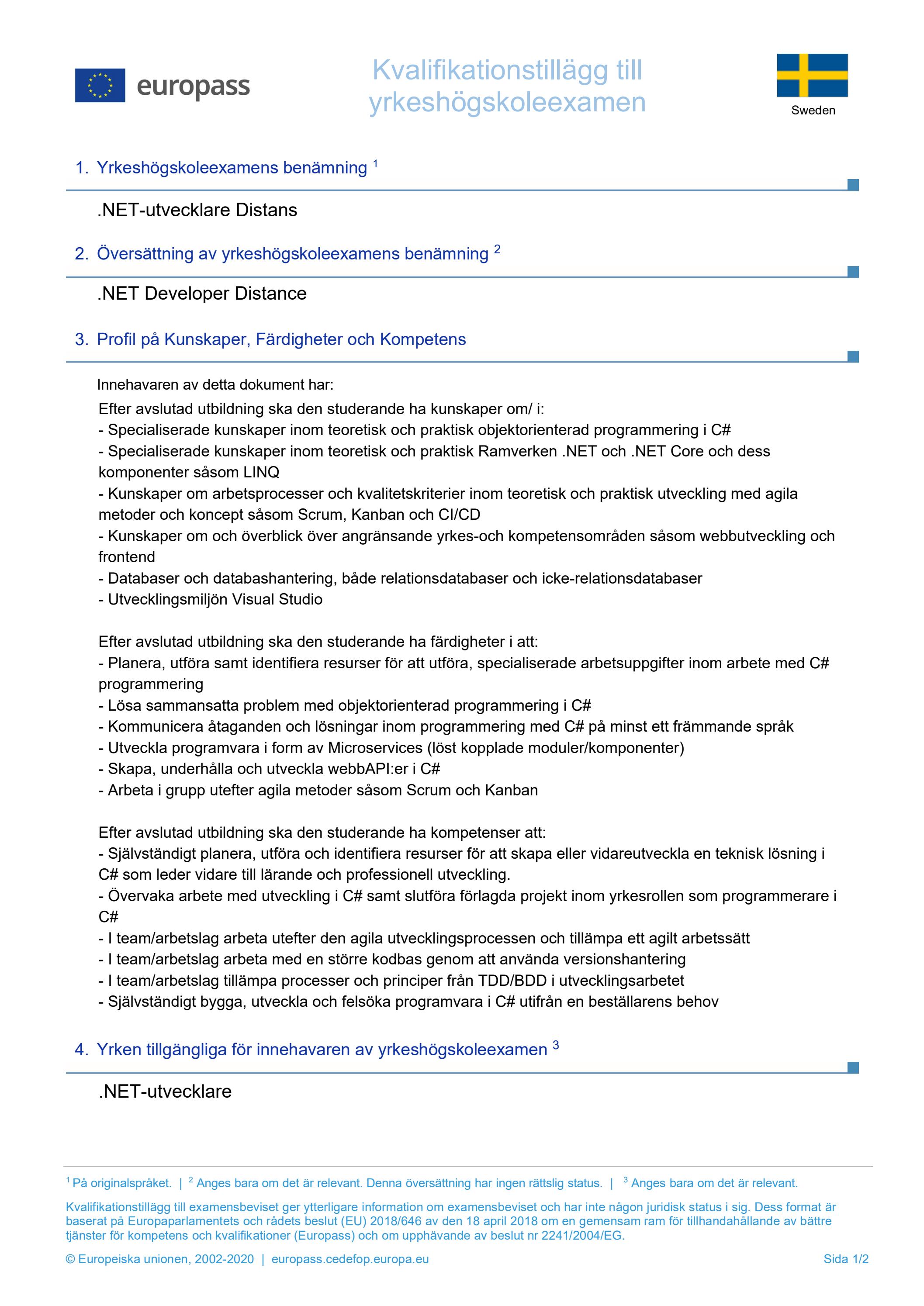 Europass .NET Distans Svenska och Engelska (STHLM) by IT-Högskolan - Issuu