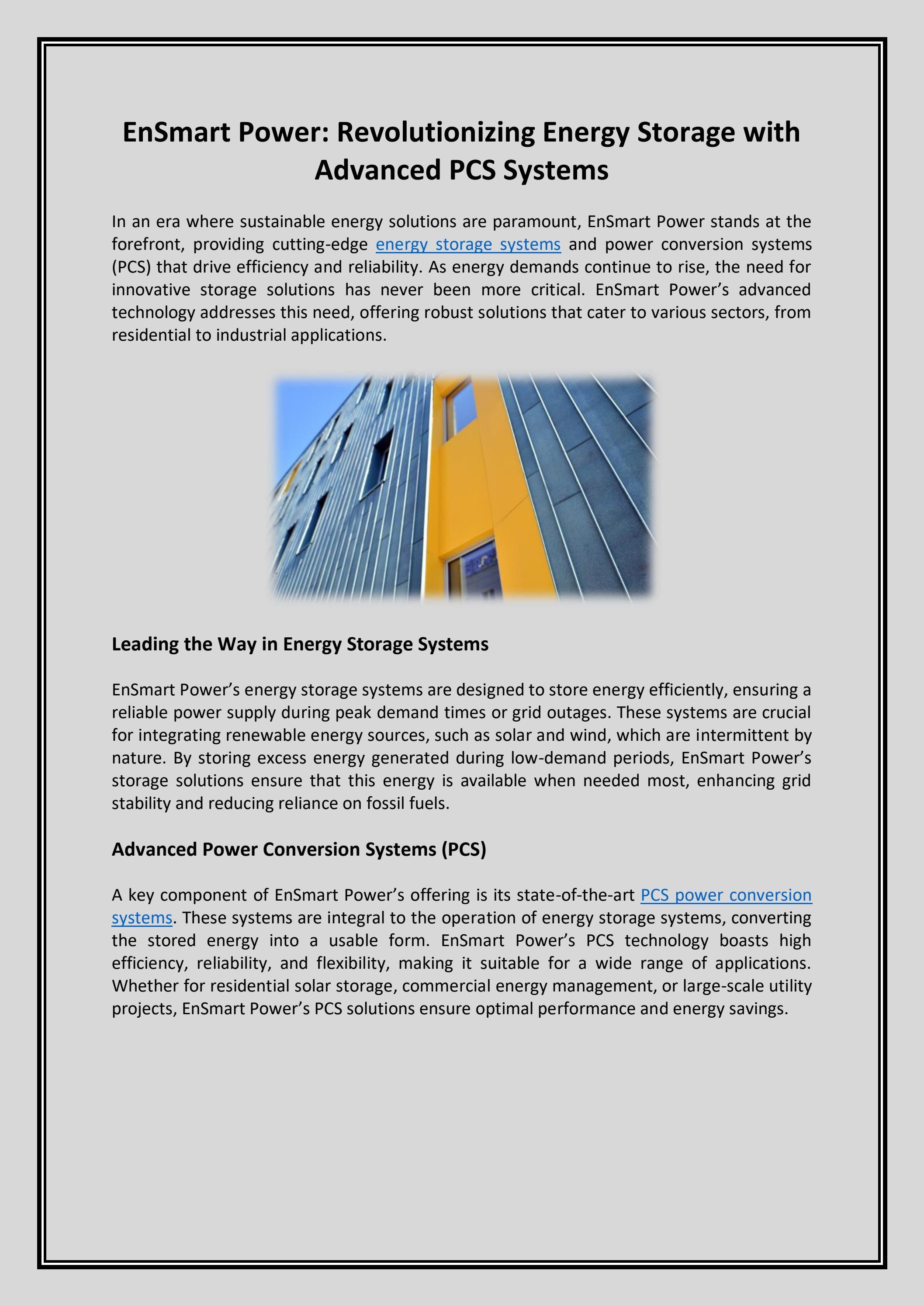 EnSmart Power: Revolutionizing Energy Storage with Advanced PCS Systems ...