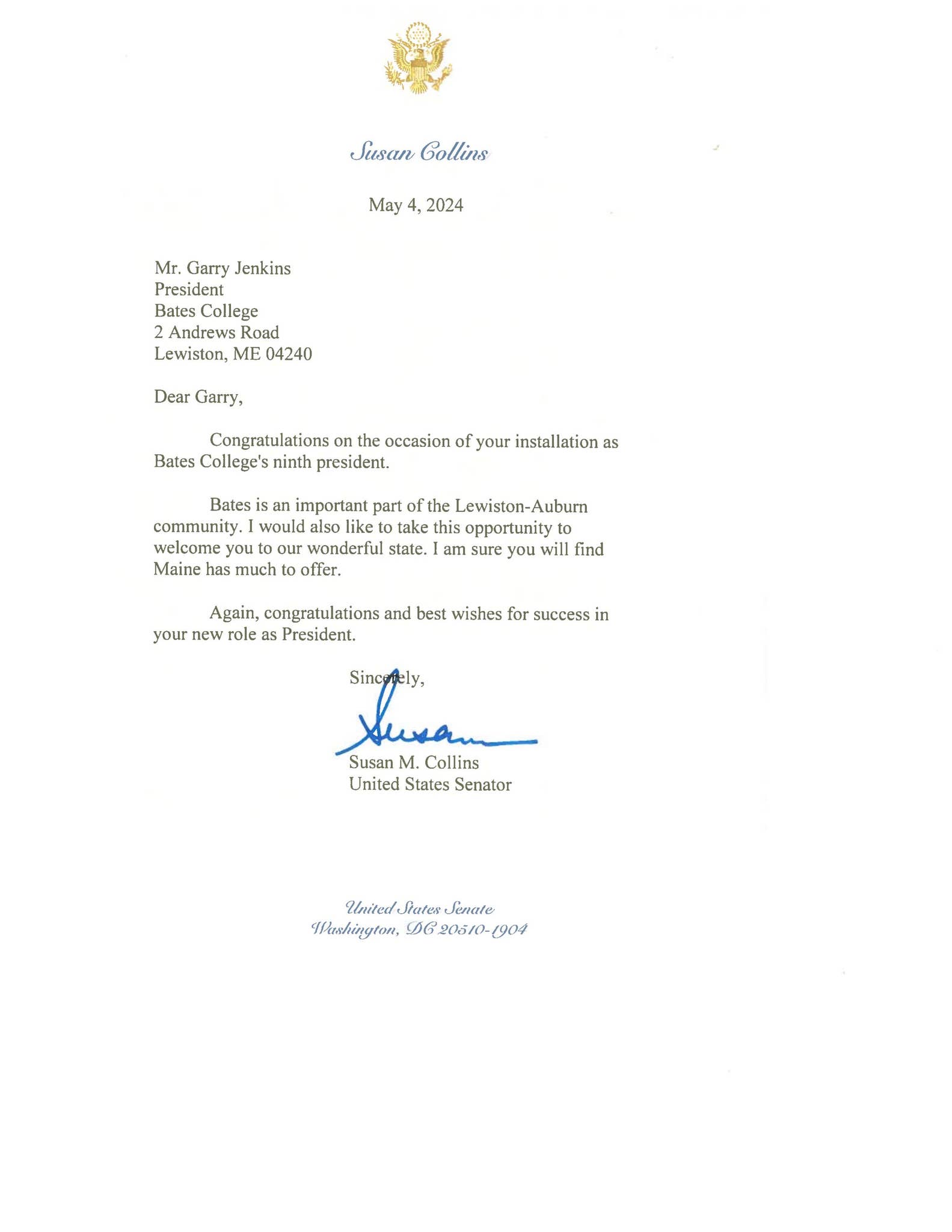 Letters and Greetings for President Garry W. Jenkins by Bates College ...