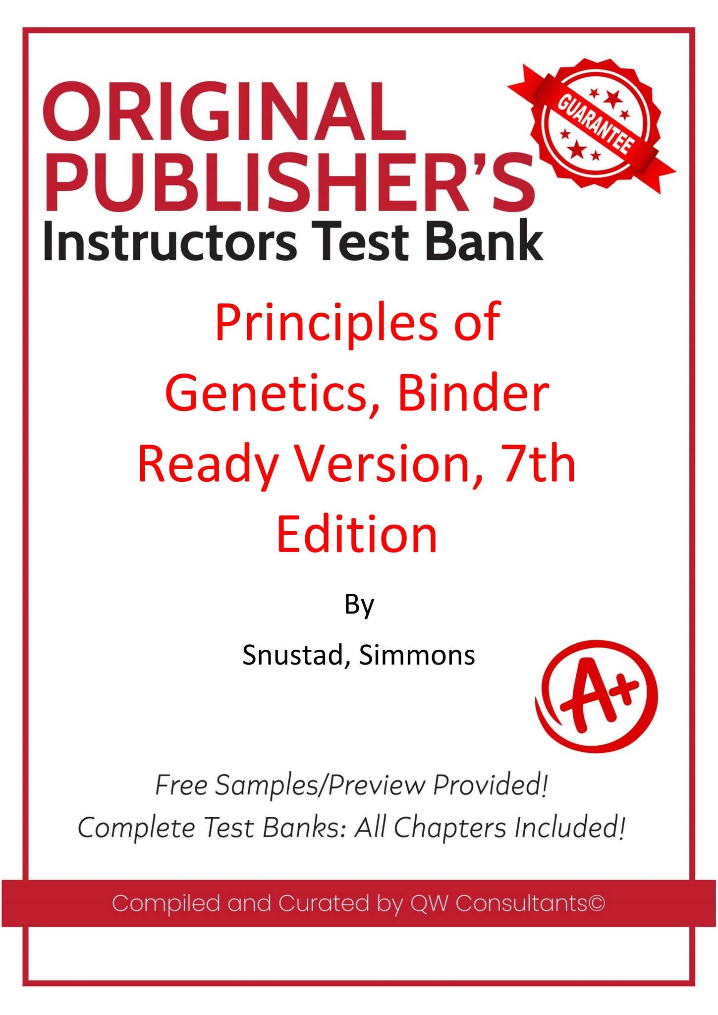 Principles of Genetics, Binder Ready Version, 7th Edition Test Bank by ...
