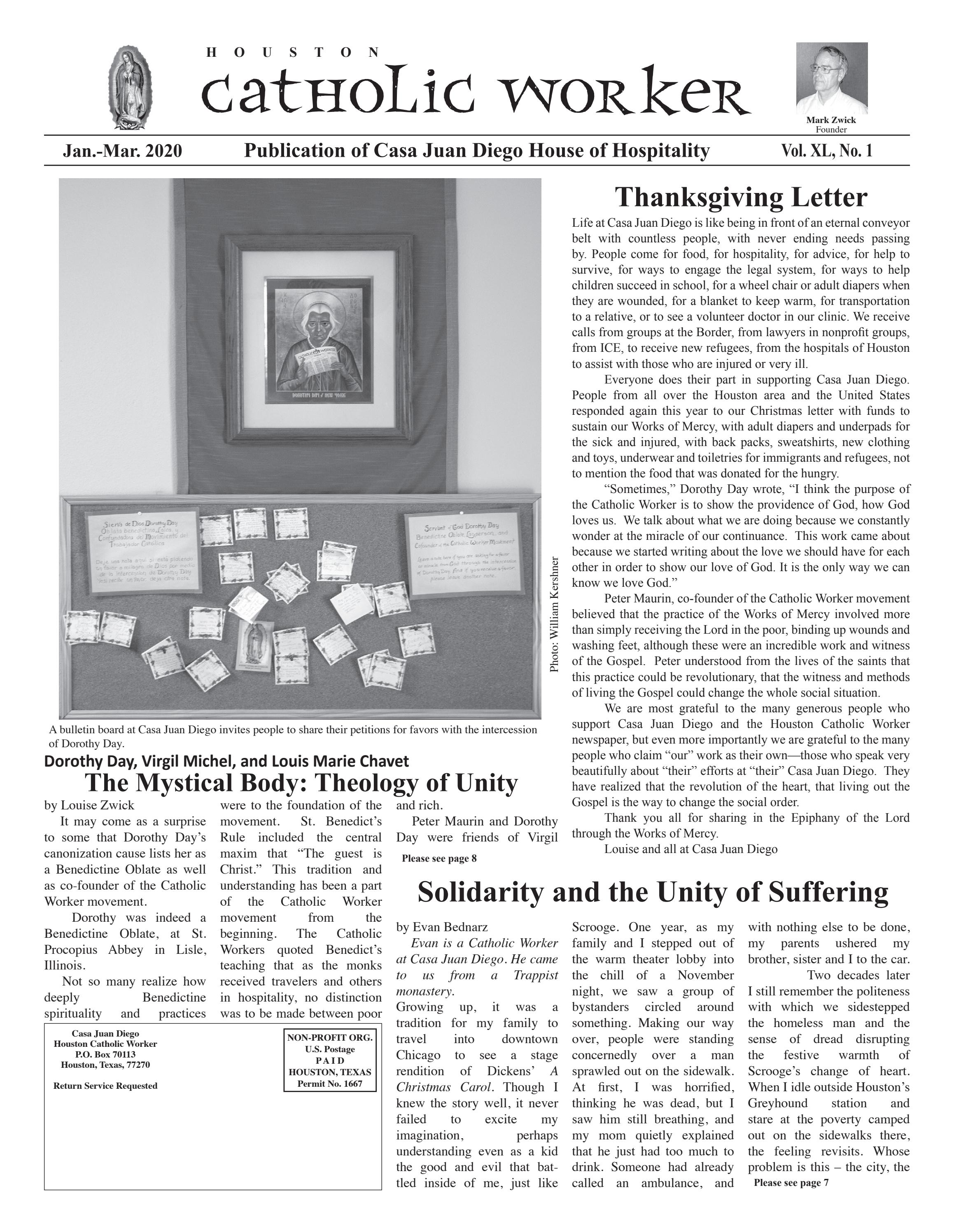 HCW newspaper. Jan 2020. Vol. XL, No. 1. by Houston Catholic Worker - a ...