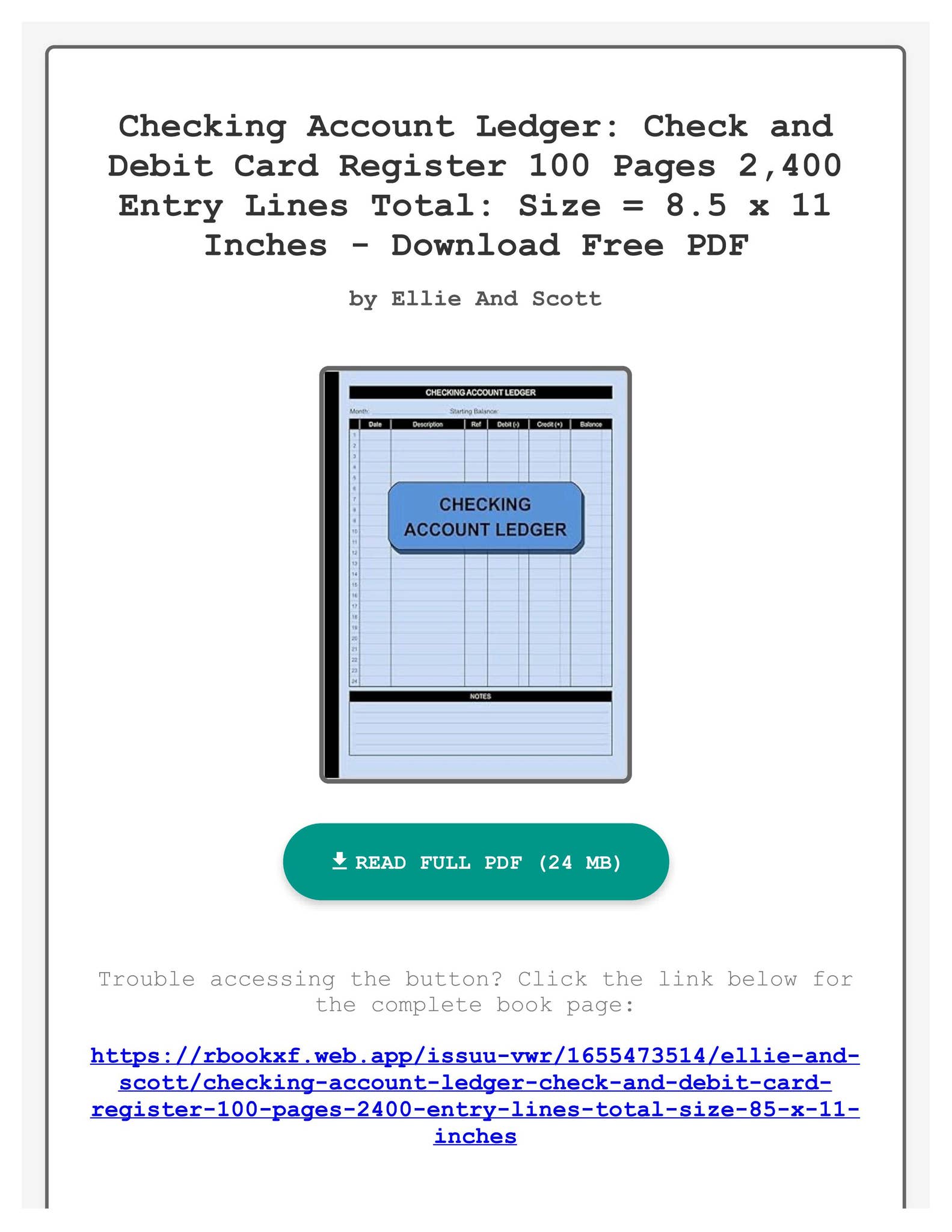 Pdf Free Checking Account Ledger: Check and Debit Card Register 100 ...