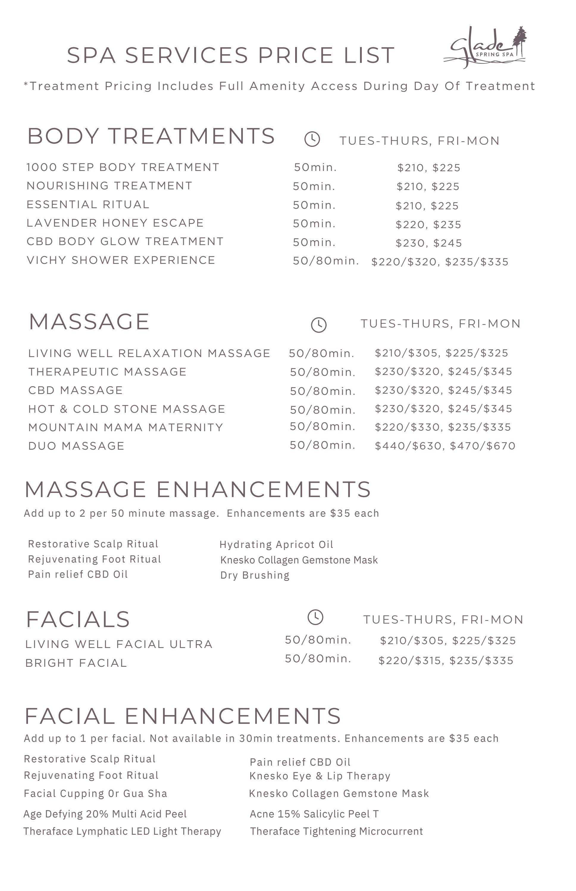Glade Spring Spa Services Price List by Suncadia Resort - Issuu