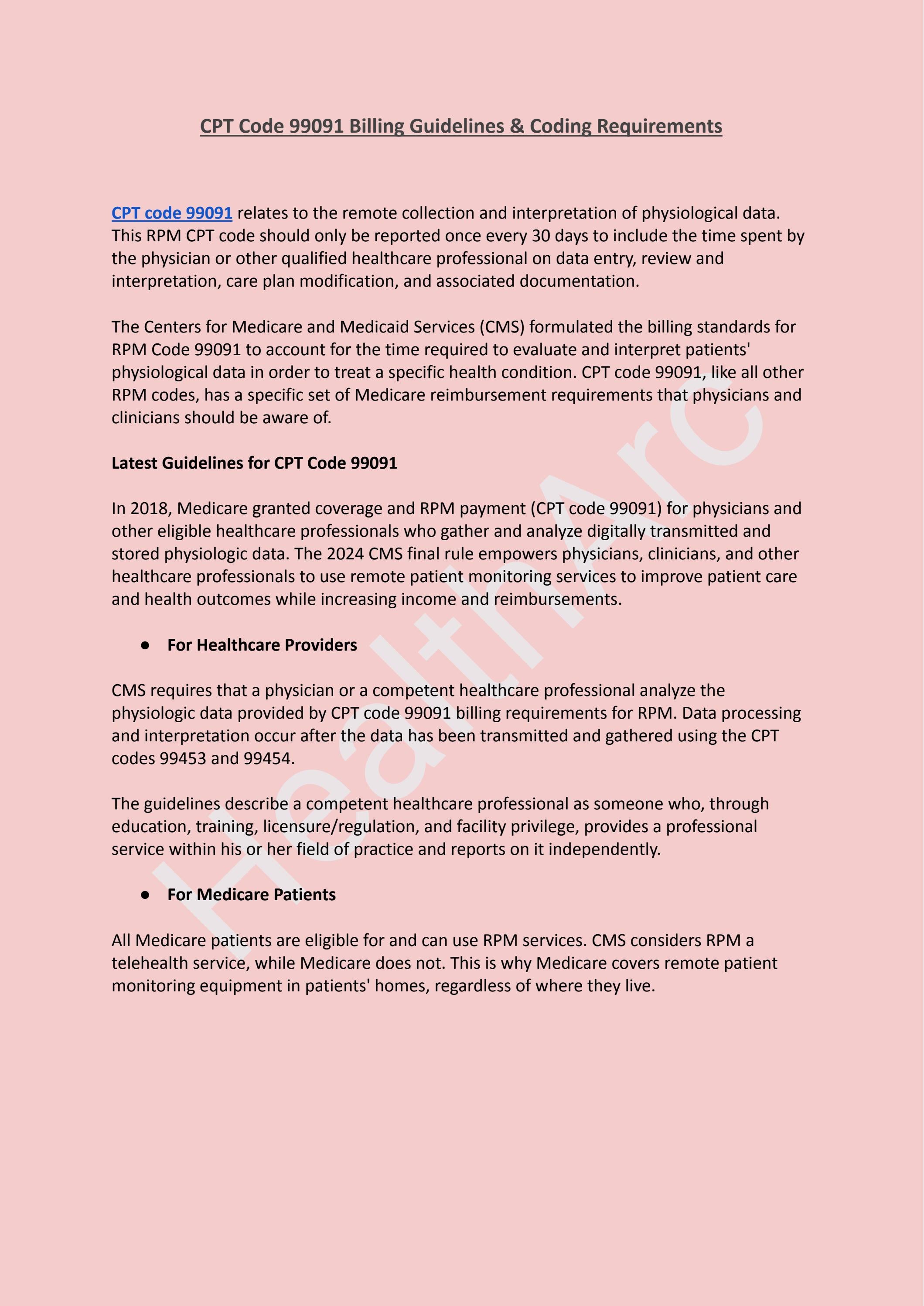 CPT Code 99091 Billing Guidelines & Coding Requirements by HealthArc ...