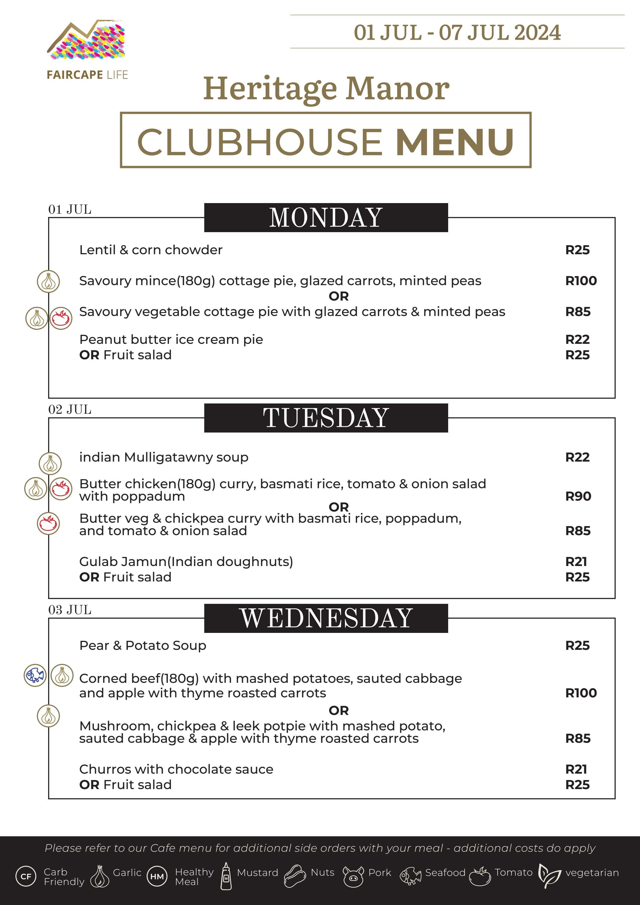 Clubhouse Menus | Heritage Manor | July 2024 by Faircape-Group - Issuu