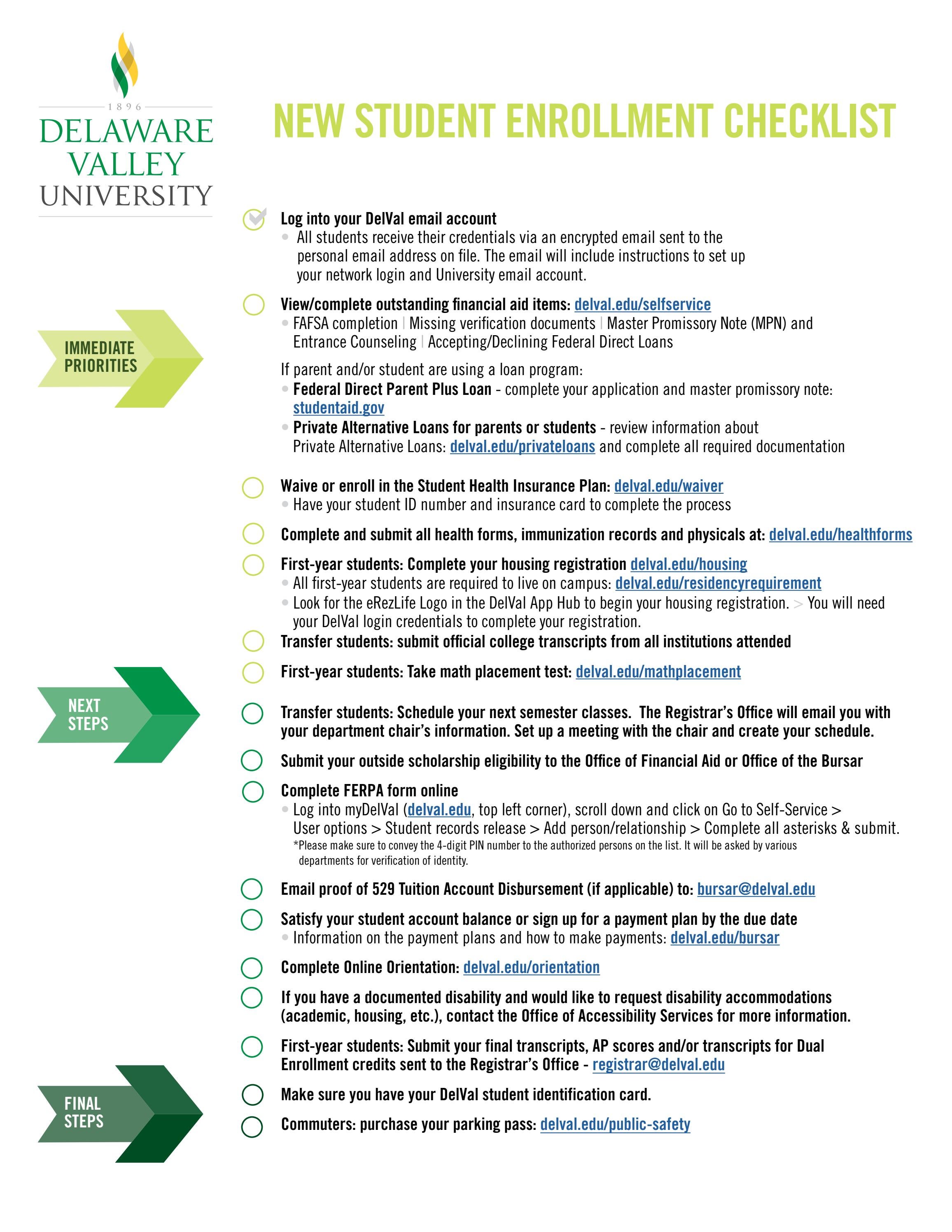 New Student Enrollment Checklist 2024 by Delaware Valley University - Issuu