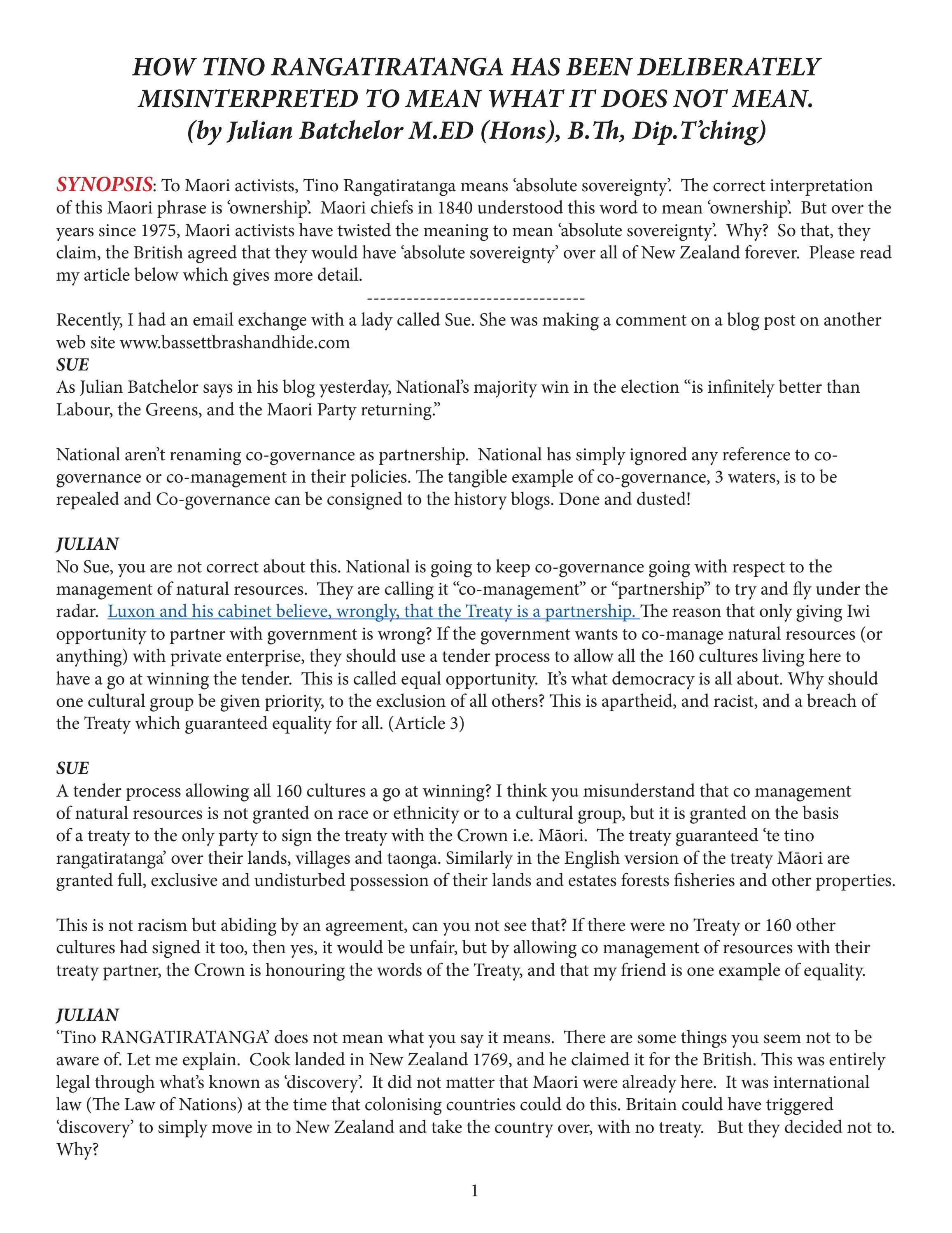 The real meaning of Tino Rangatiratanga by Stop Co-governance ...
