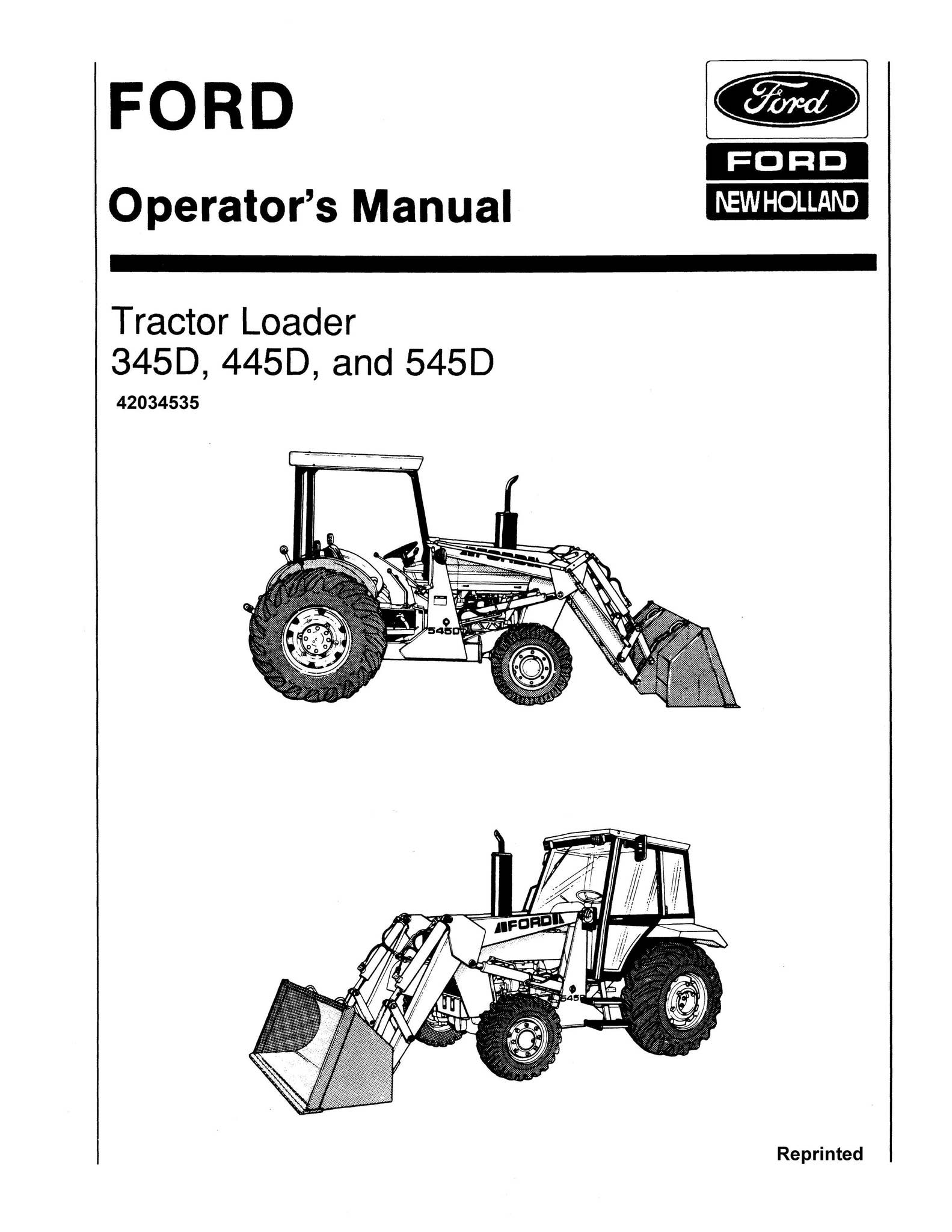 Ford New Holland 345D 445D and 545D Tractor Loader Operator’s Manual ...