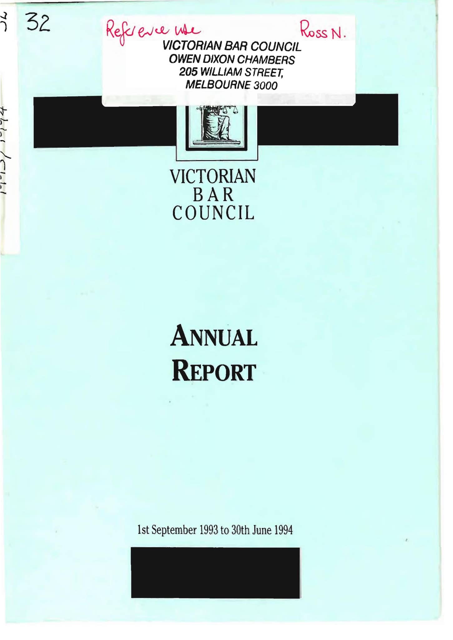 September 1 1993 - August 1994 Victorian Bar Annual Report by ...