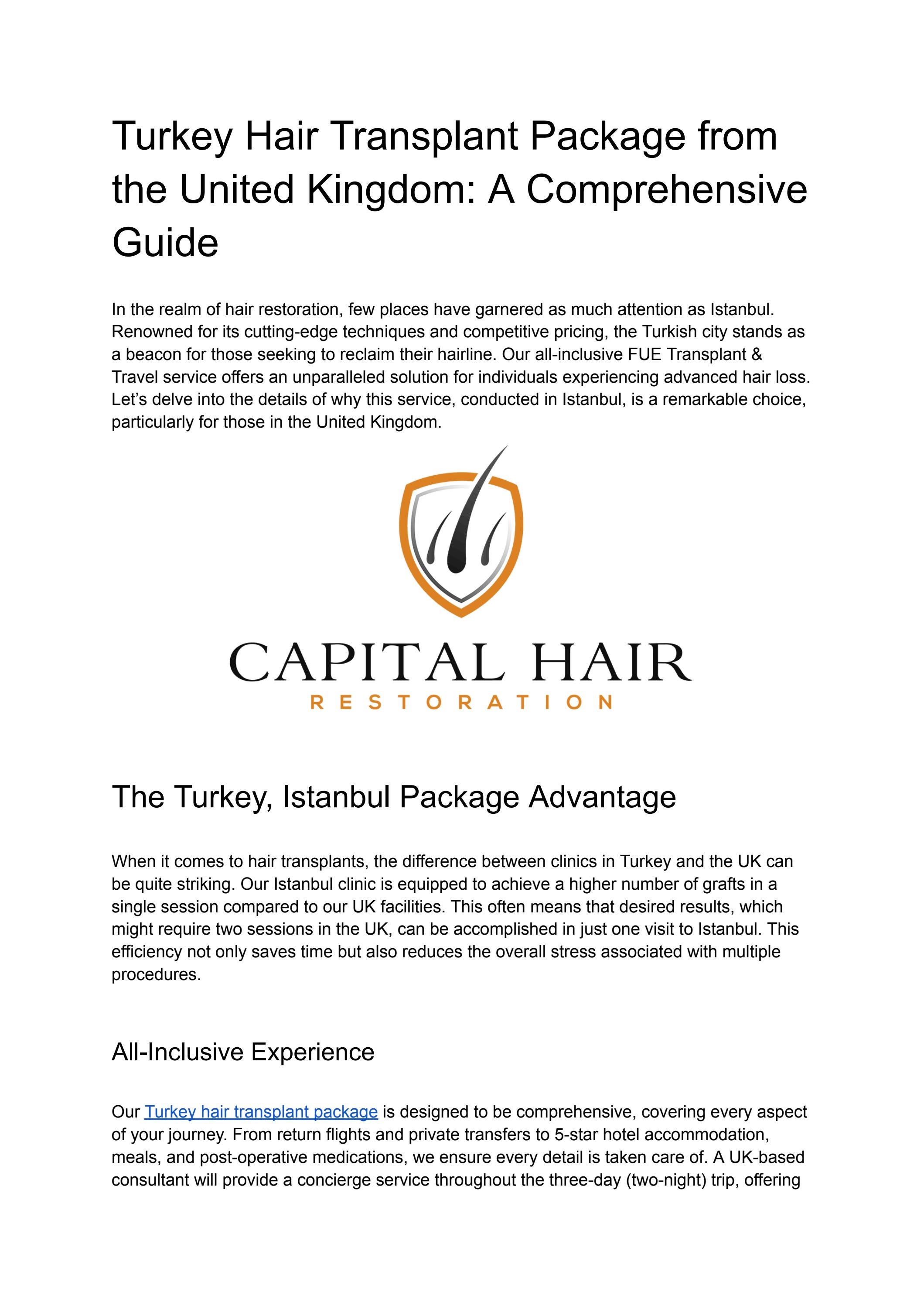 Turkey Hair Transplant Package from the United Kingdom: A Comprehensive ...