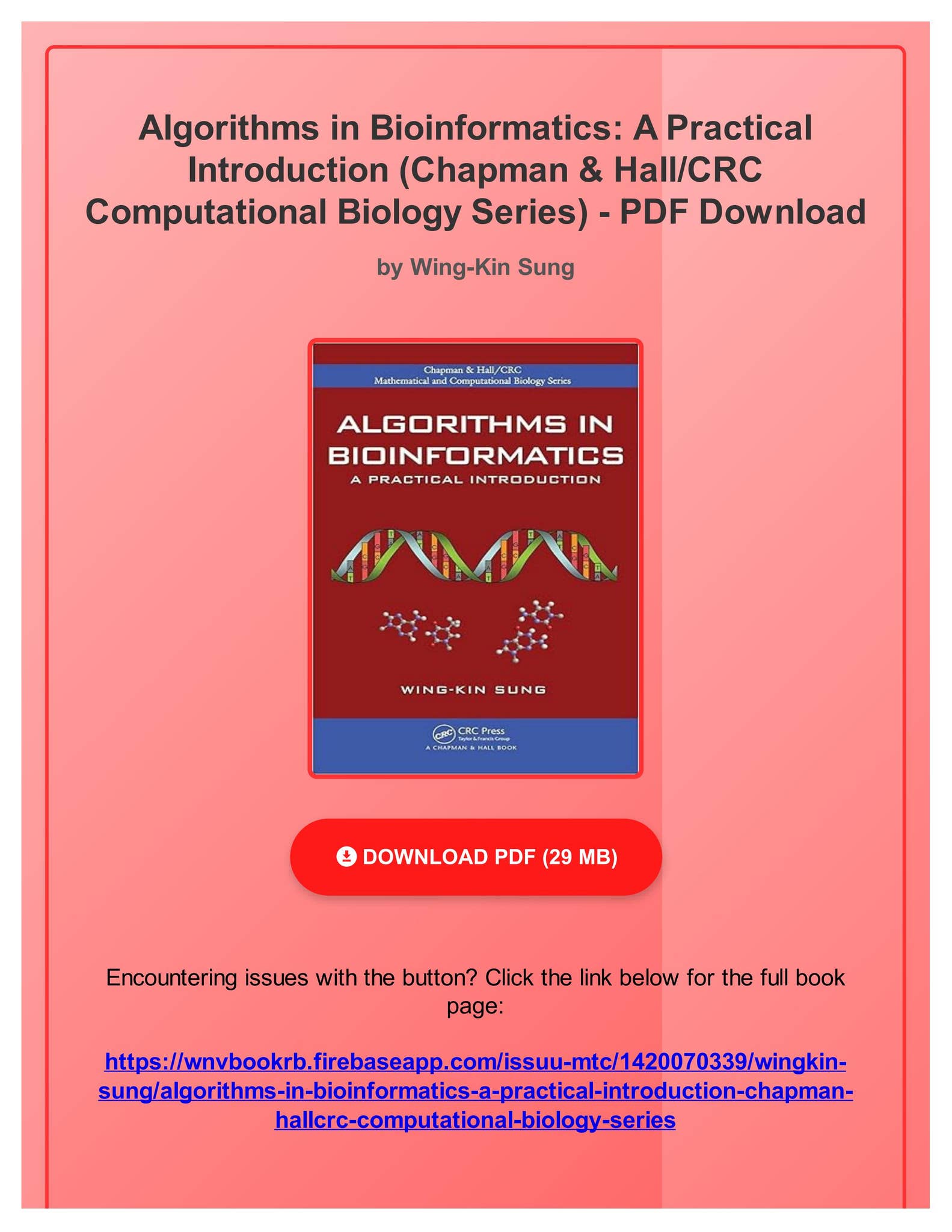 Ebook Algorithms In Bioinformatics A Practical Introduction Chapman And Hallcrc Computational 1302