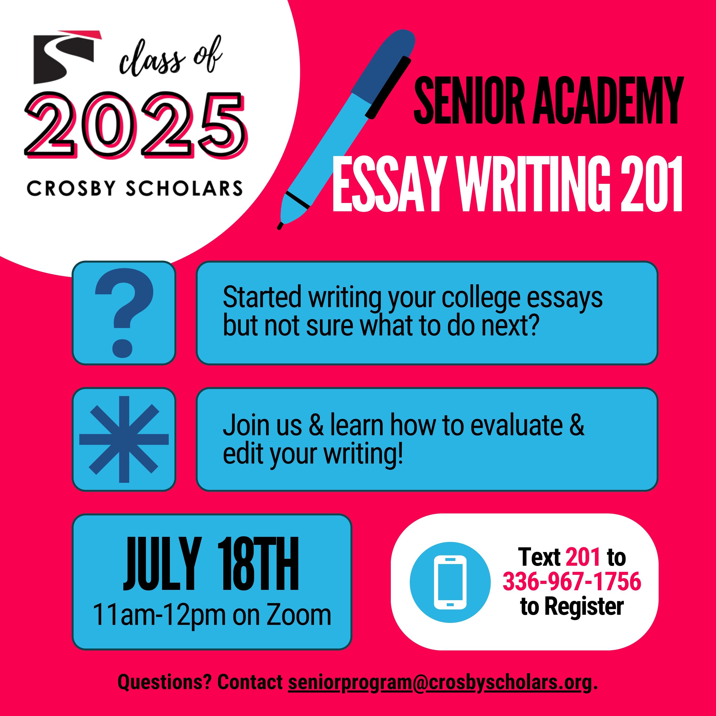 Class of 2025 Senior Academy: Essay Writing 201 by cscp - Issuu