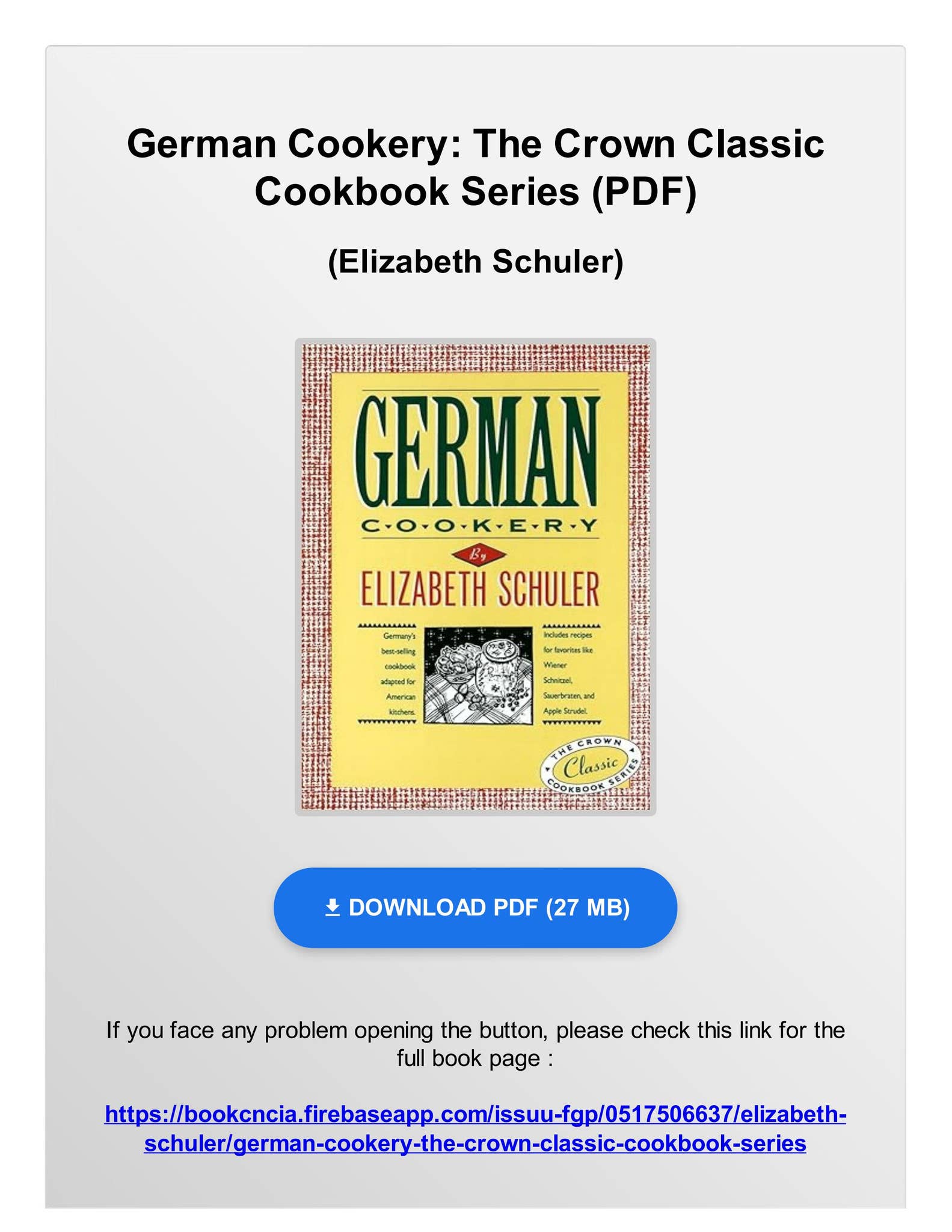 (Download) German Cookery: The Crown Classic Cookbook Series by ...