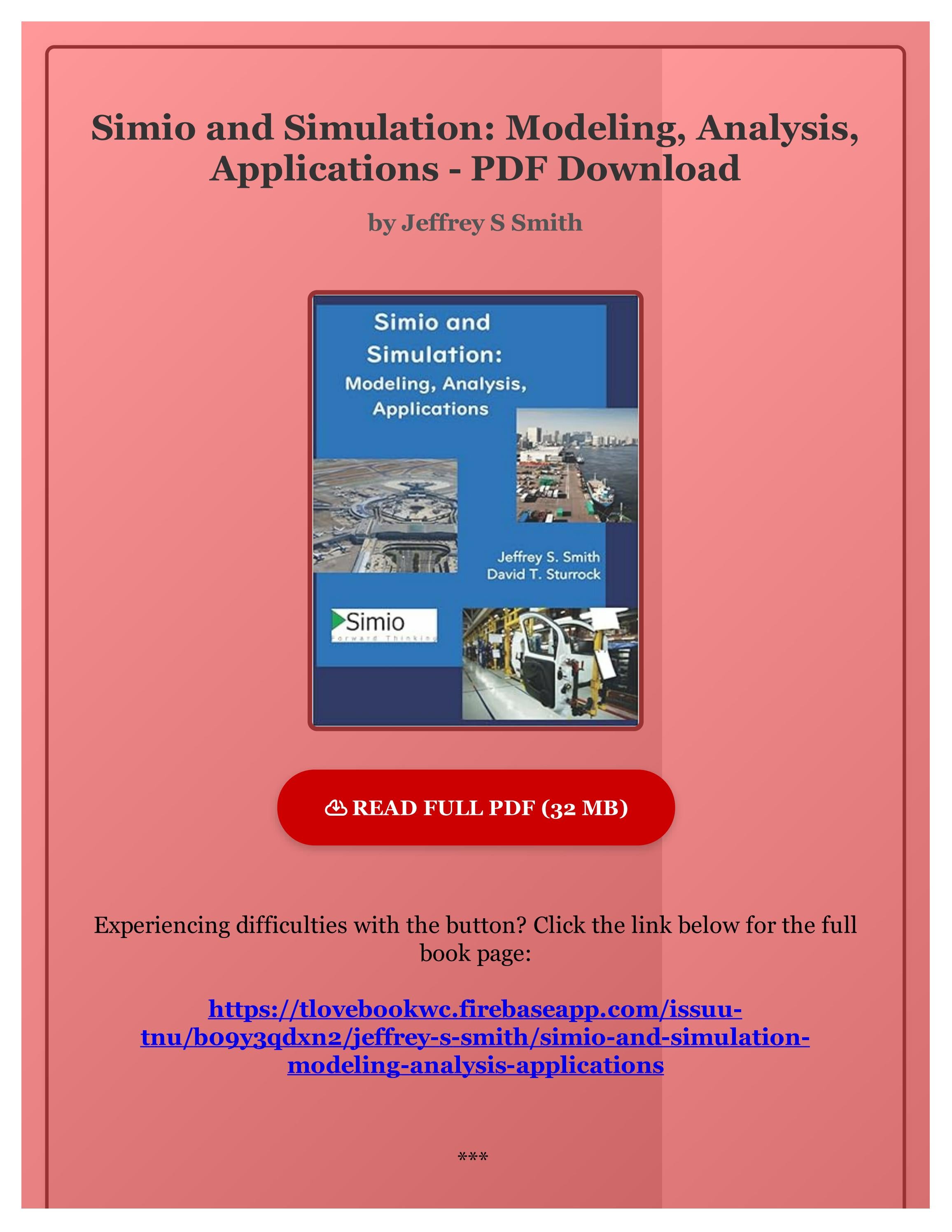 Free Pdf Simio And Simulation Modeling Analysis Applications By Jeffrey S Smith By