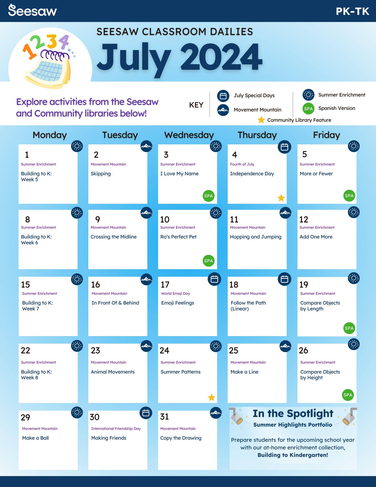 July 2024 Classroom Dailies PK-TK by seesawlearning - Issuu