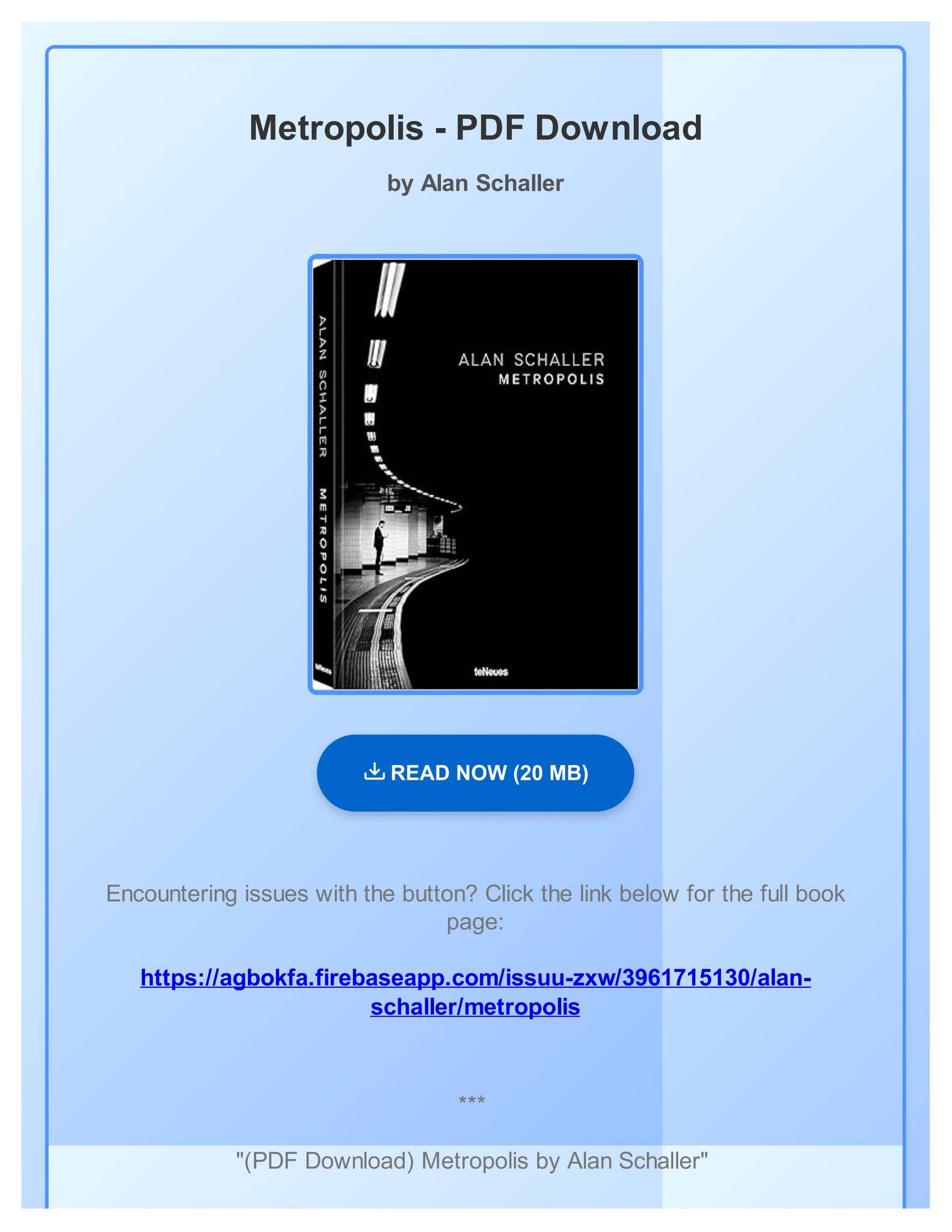 (PDF Download) Metropolis by Alan Schaller by NolanMDei - Issuu