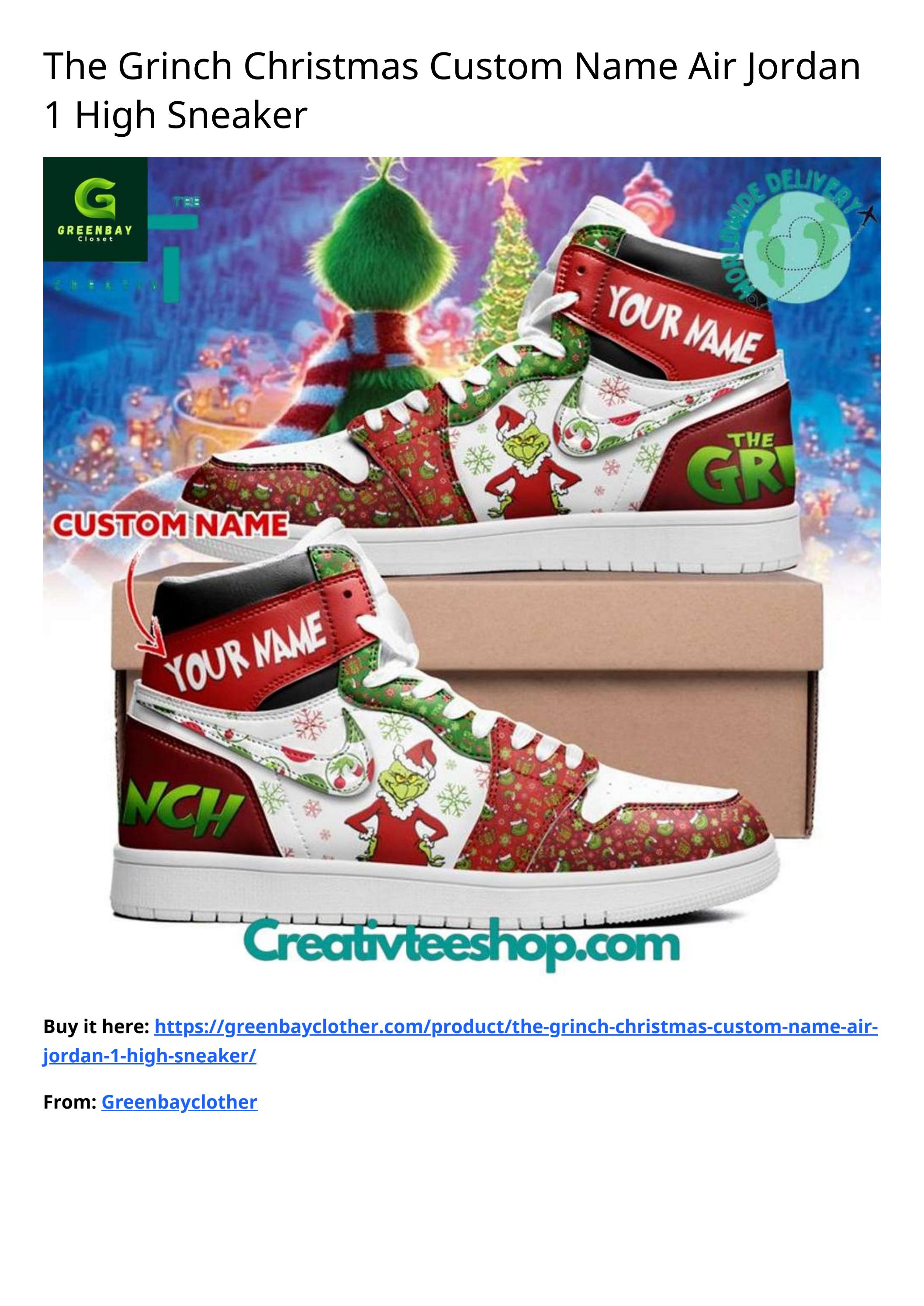 The Grinch Christmas Custom Name Air Jordan 1 High Sneaker by Tonytees ...