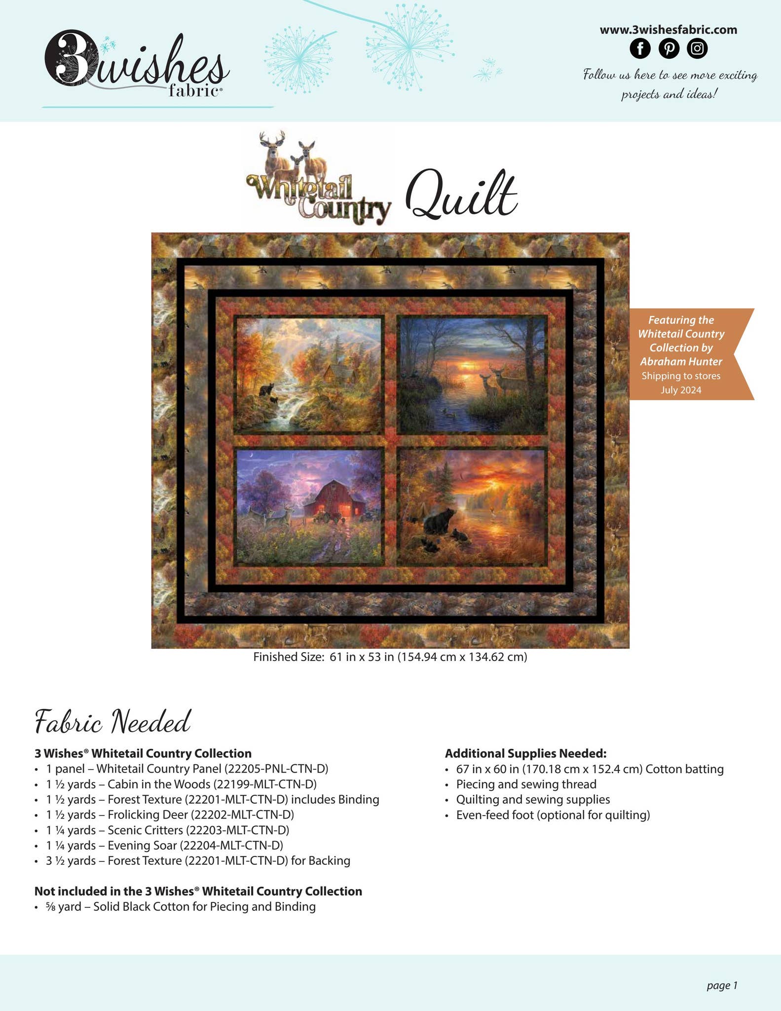 3 Wishes Whitetail Country Quilt Free Pattern by EE Schenck Company - Issuu
