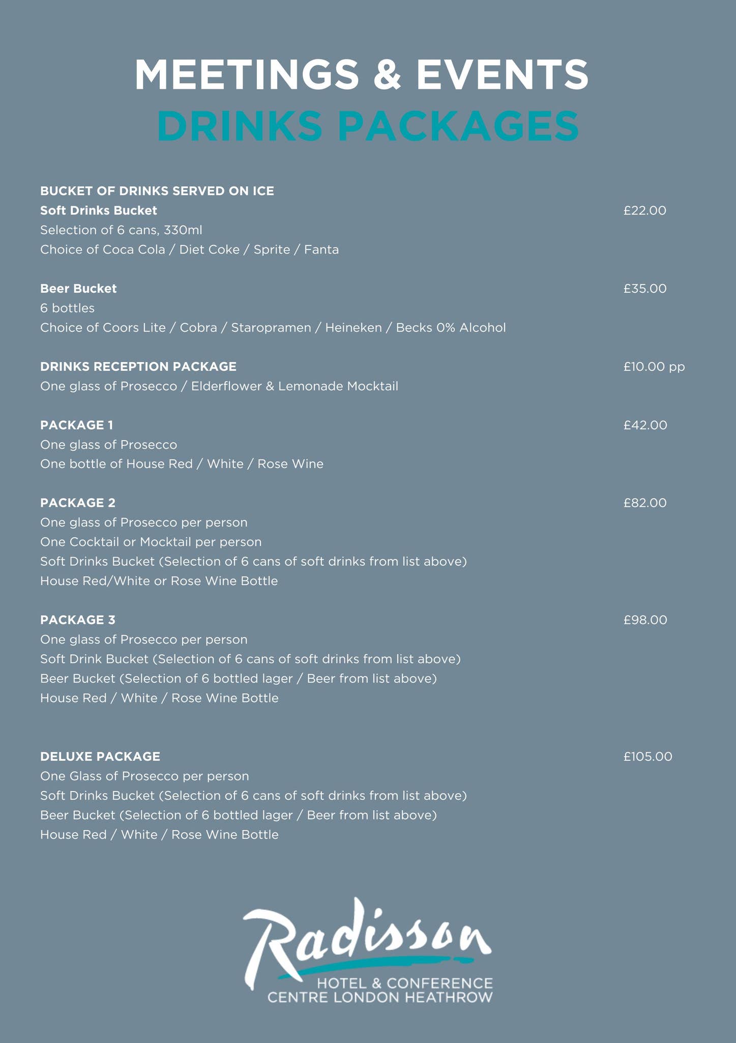 Meetings & Events Drinks Packages / Menu by RadissonHeathrow - Issuu