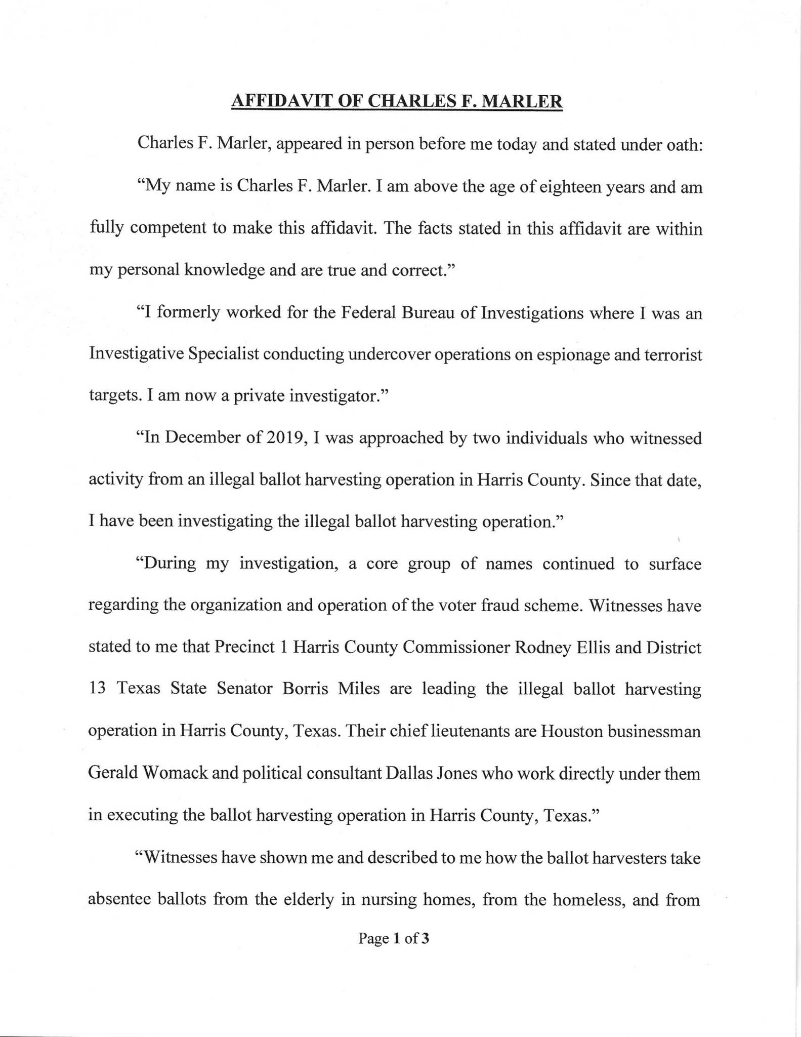 Gerald Womack and Dallas Jones Were Identified at as Ballot Harvesters ...