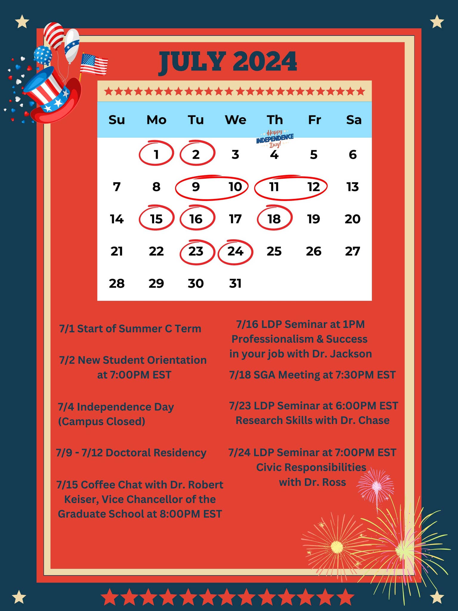 Graduate School July 2024 Calendar by Keiser University Graduate School ...