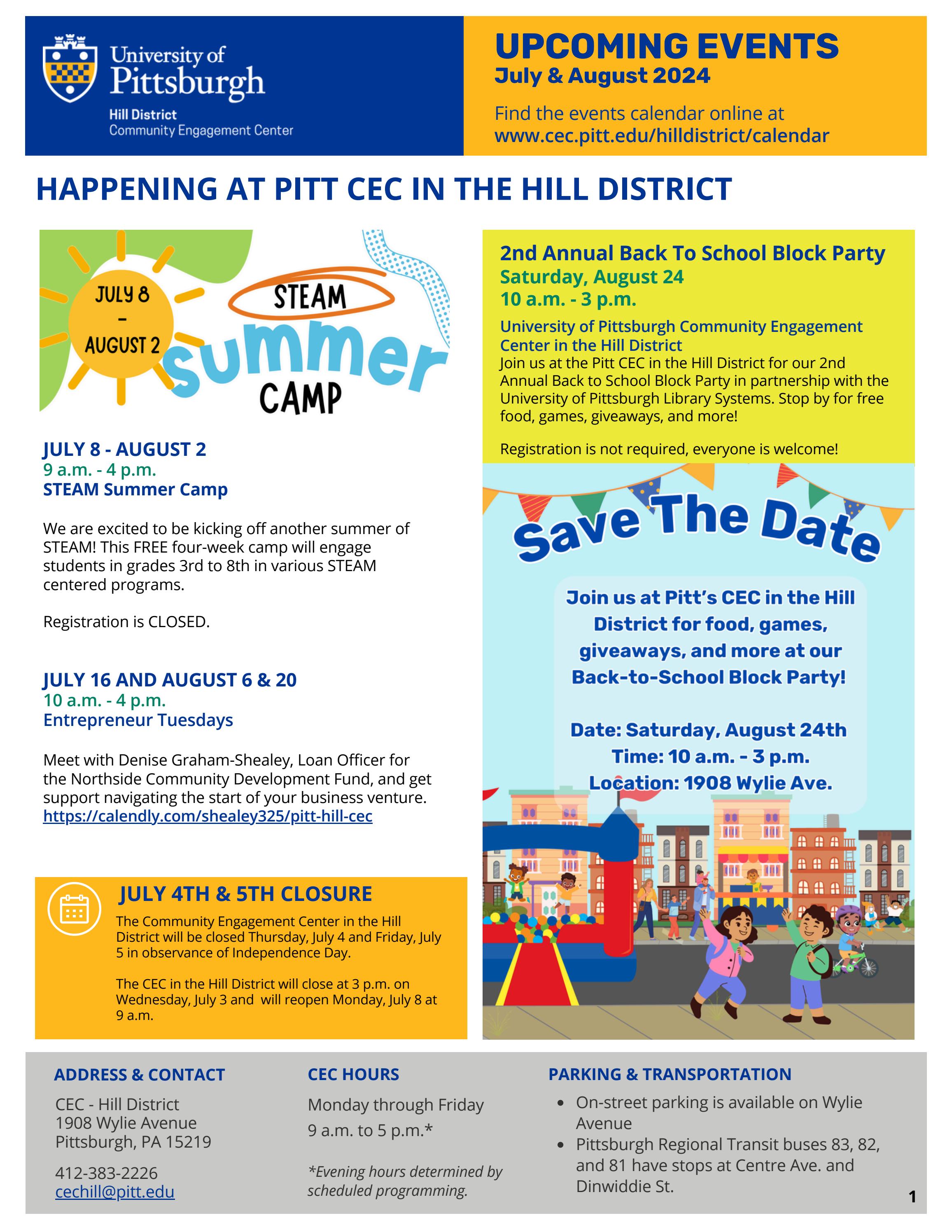 CEC in the Hill District - Calendar - July 2024 by PittECA - Issuu