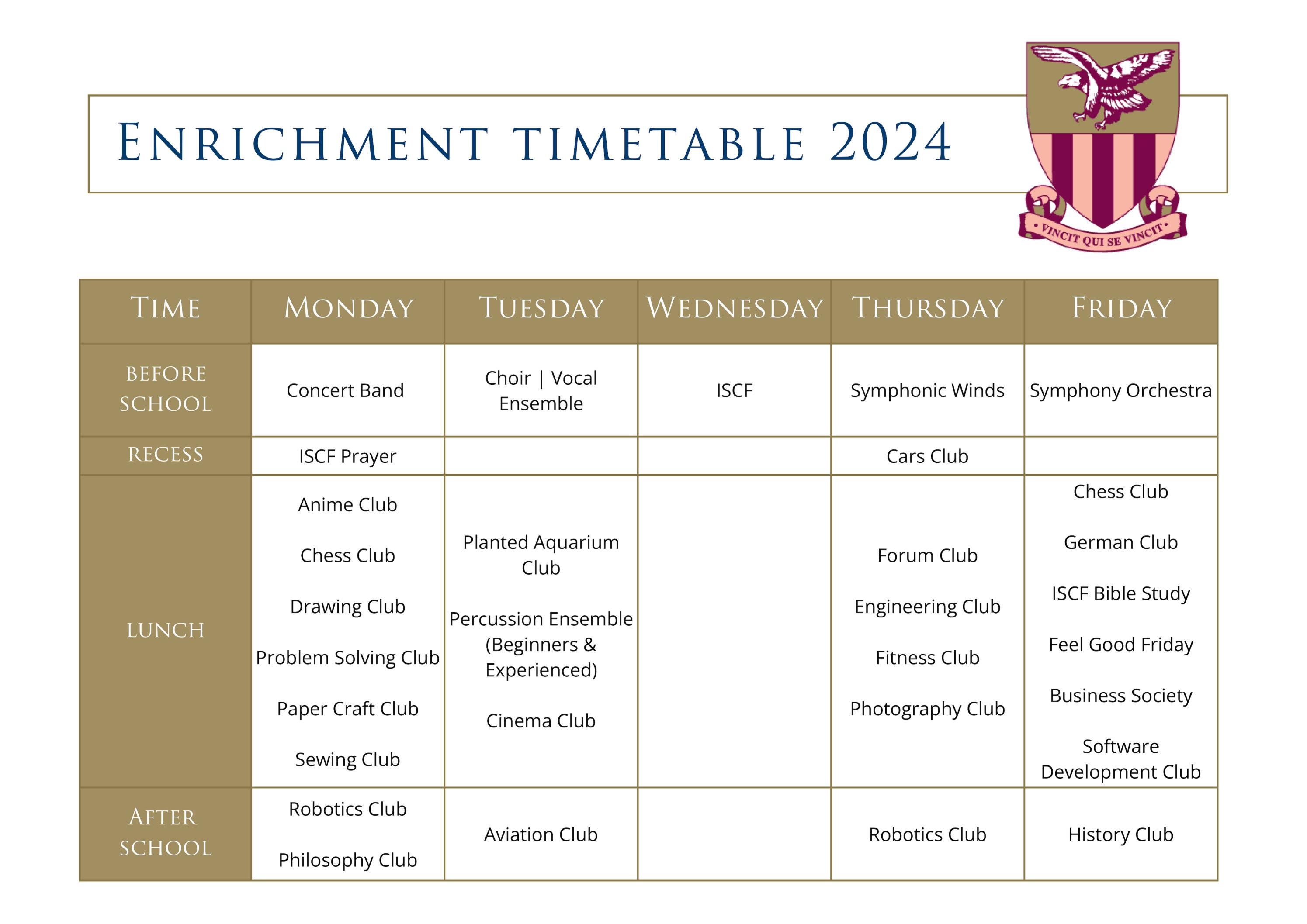 Enrichment Timetable 2024 by NorthSydneyBHS - Issuu