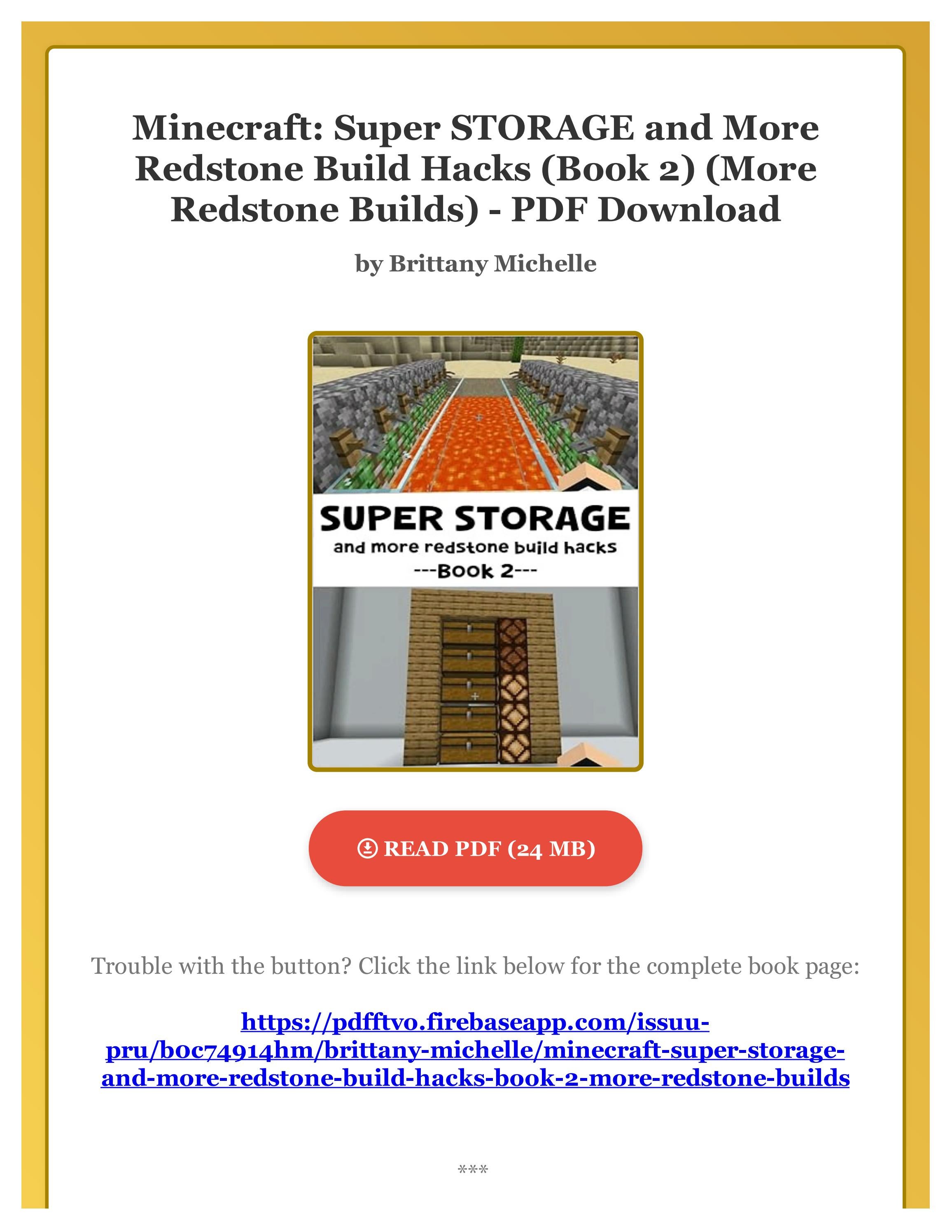 Pdf Minecraft Super Storage And More Redstone Build Hacks Book 2