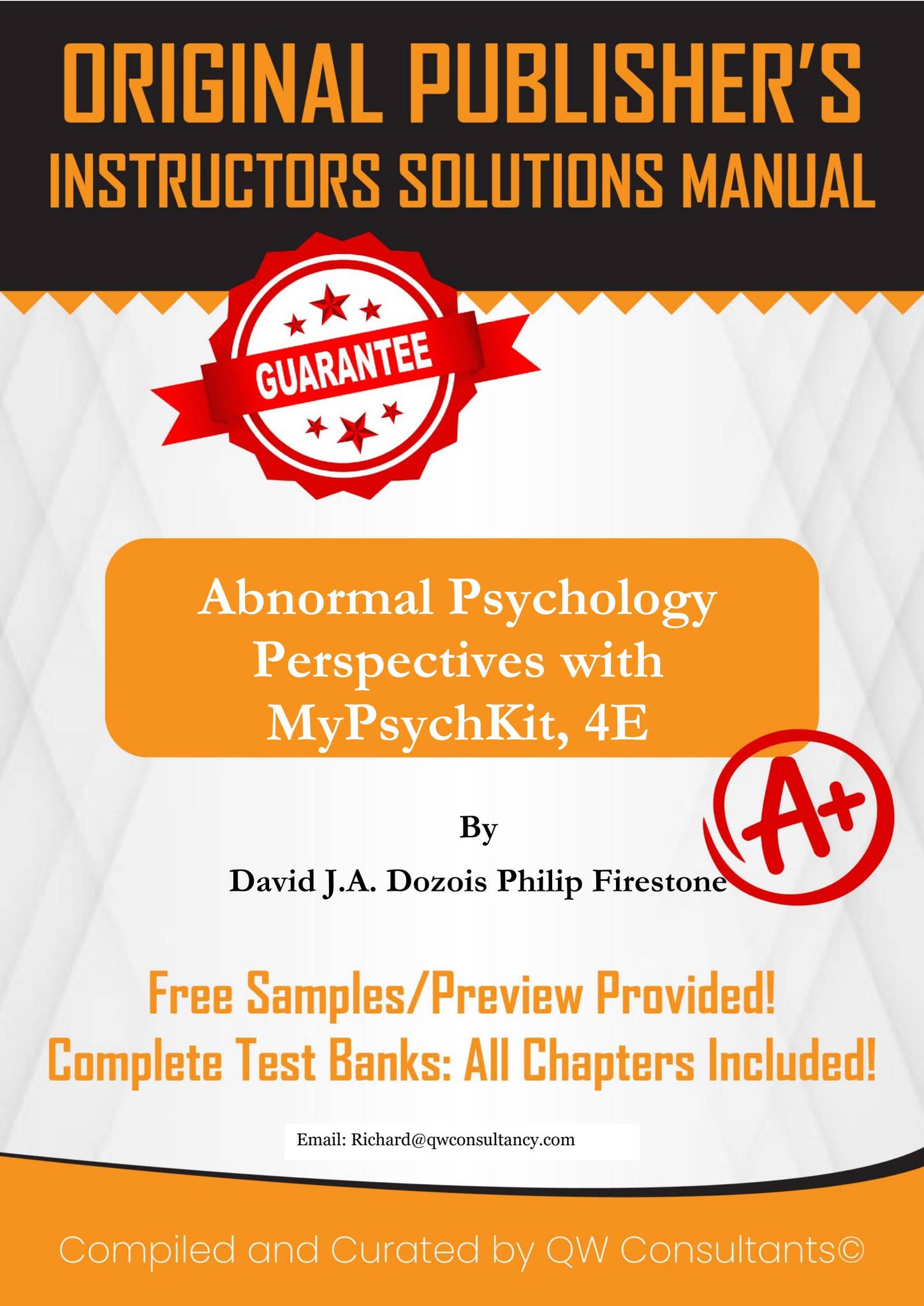 Abnormal Psychology Perspectives with MyPsychKit, 4E David JA Dozois Philip Firestone Solution ...